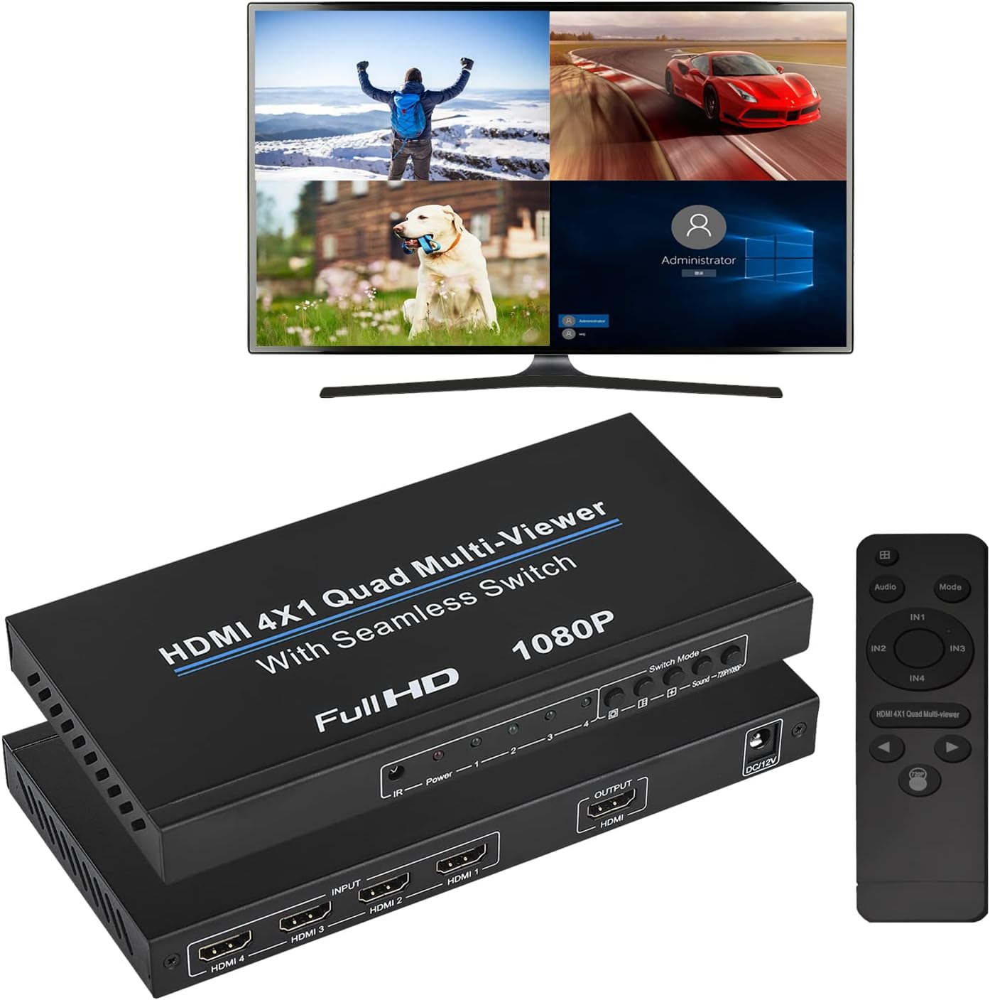 Amazon | ELEVIEW HDMI 画面分割切替器 マルチビューワー 4入力1出力 4分割表示(PBP) HDMIスイッチャー ...
