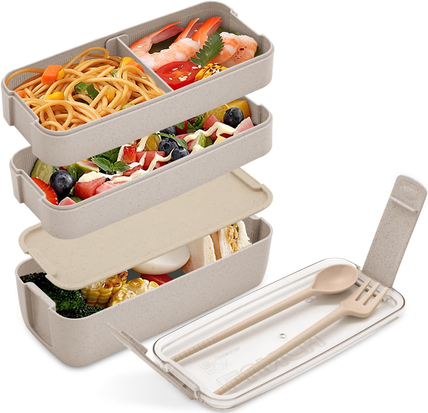 Amazon.com: KDBFHAL Bento Box Adult Lunch Box, Stackable 3-In-1 ...