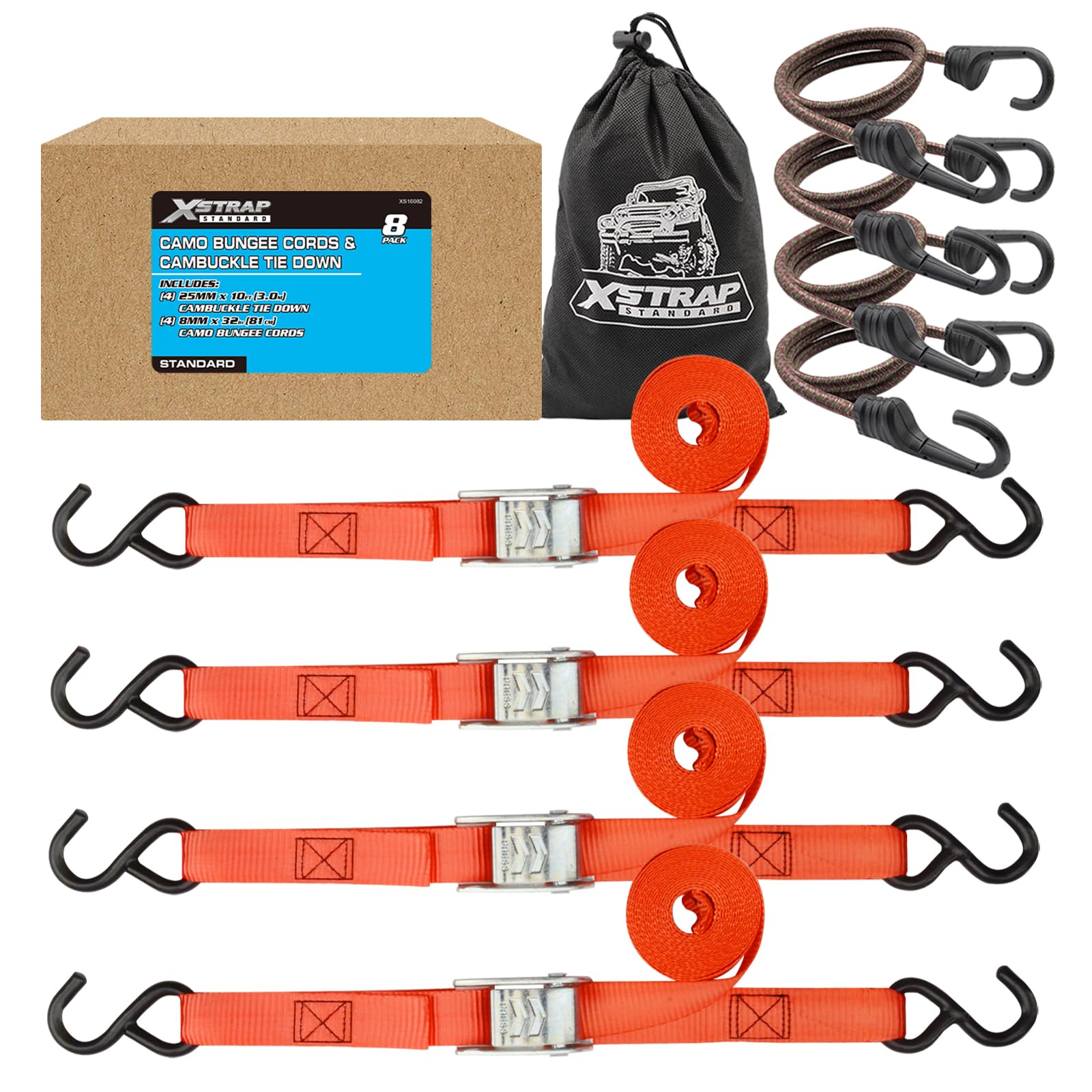 Amazon.com: XSTRAP STANDARD 4PK Cambuckle Tie Down Straps, Ratchet ...