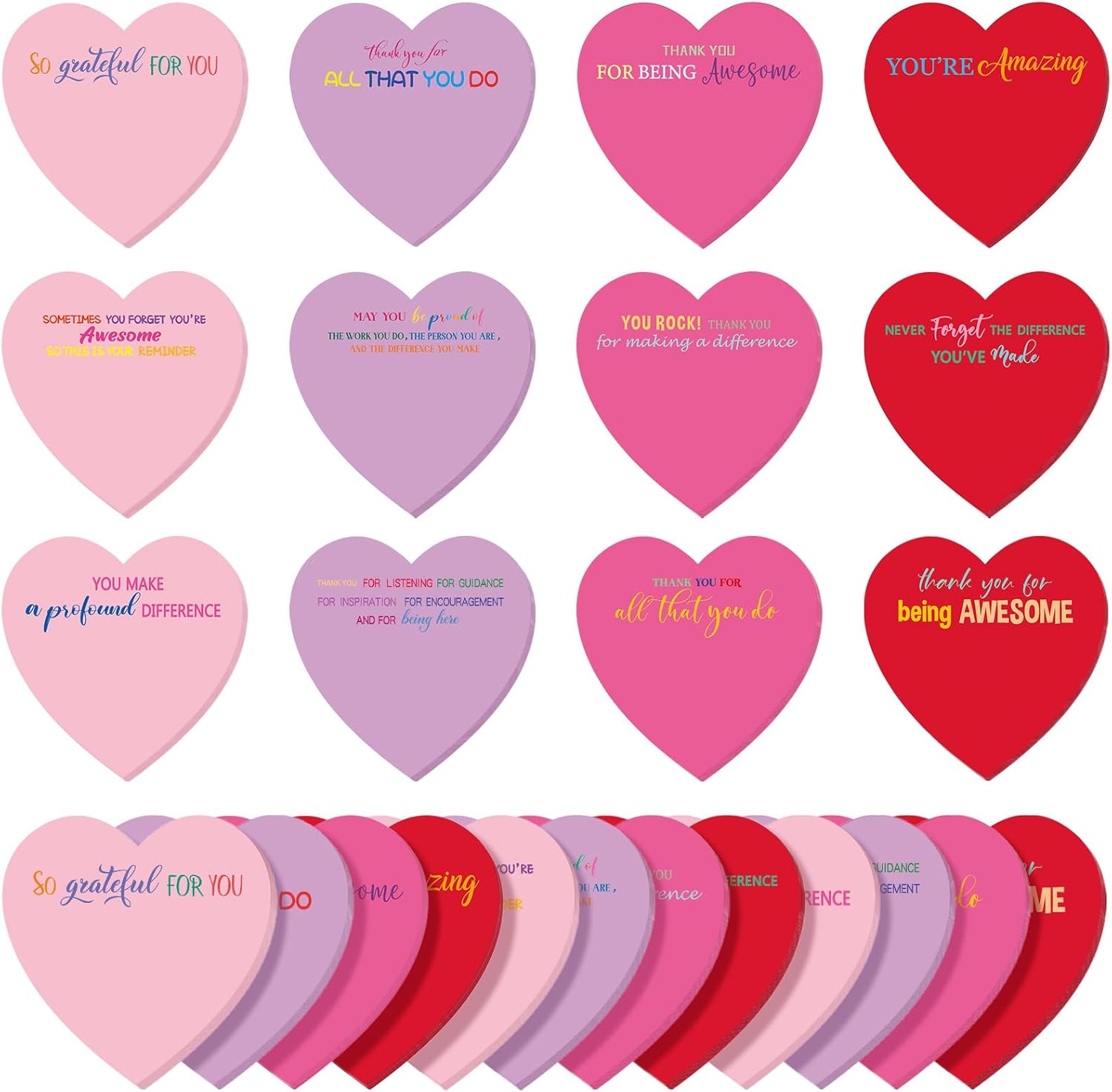 Amazon.com : Teling 24 Pack Valentine's Day Sticky Notes Heart Shape ...