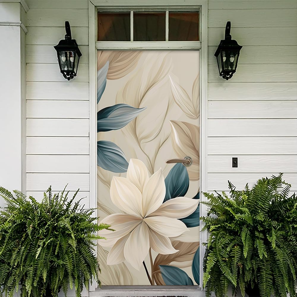 Snapklik.com : REDAMANCY Cream White Floral Modern Peel And Stick Door ...