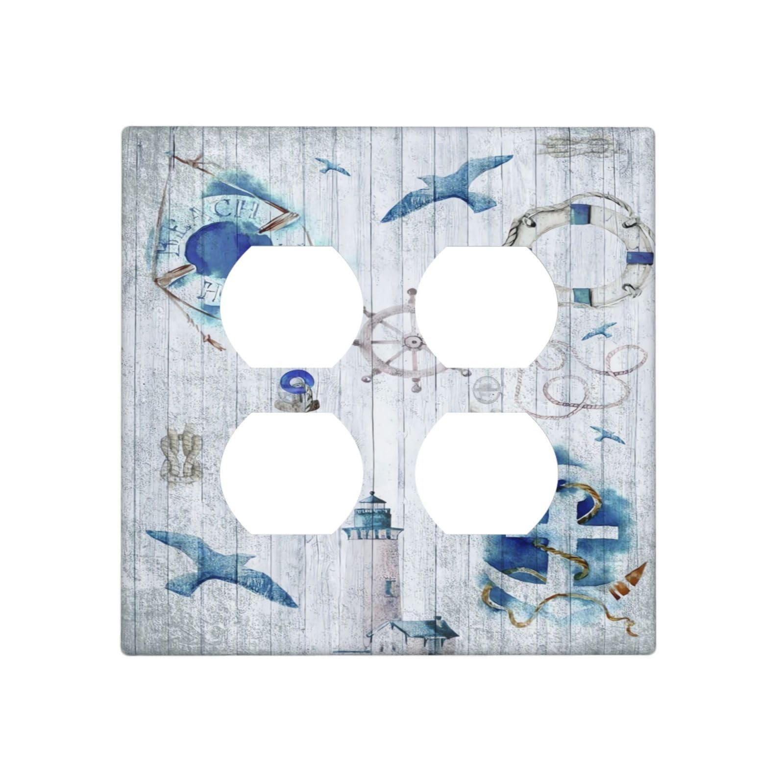 Nautical Anchor Lighthouse Farmhouse Wood 2 Gang Duplex Light Switch ...