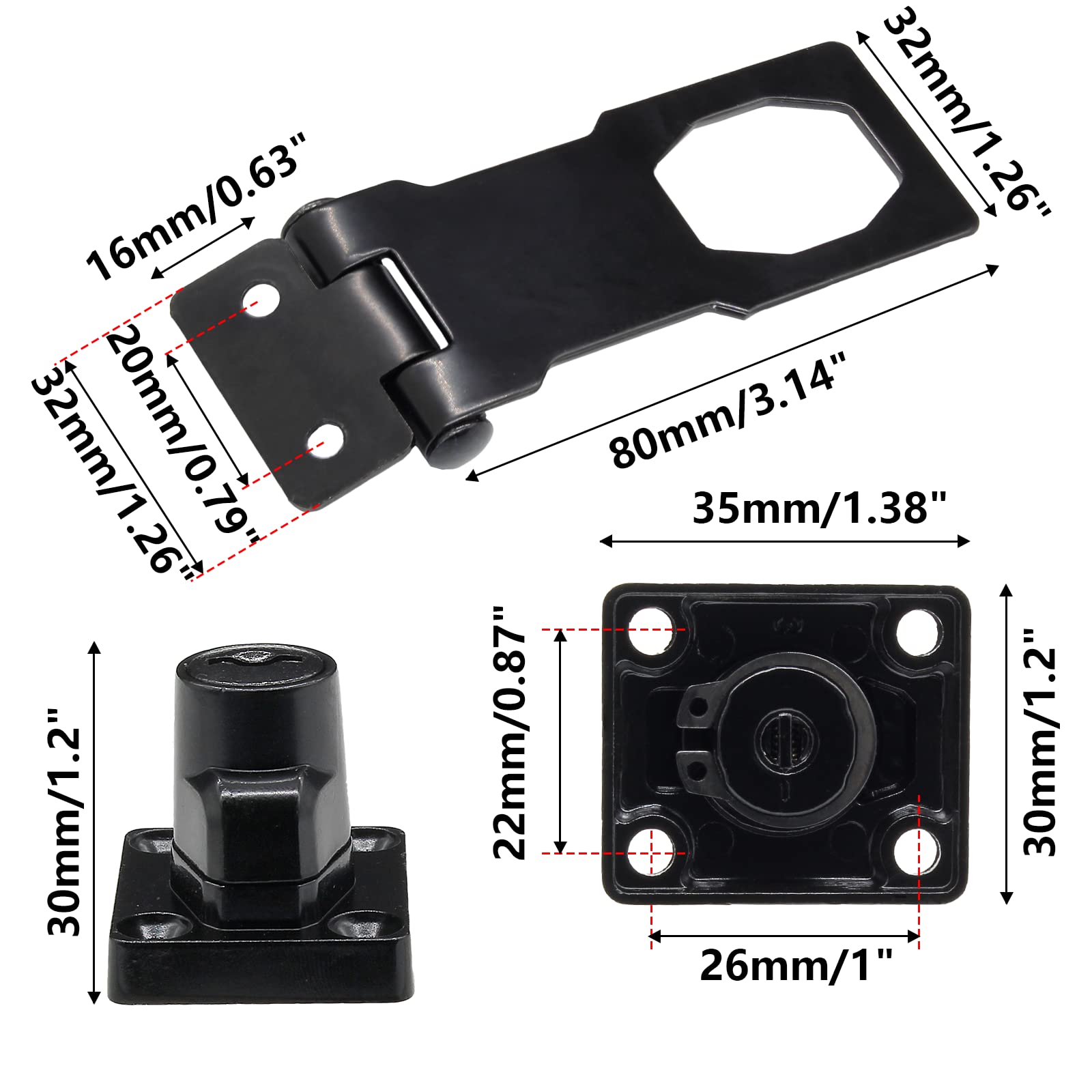 Snapklik.com : Kyuionty 4 Pcs Keyed Hasp Locks 3 Inch Twist Knob Keyed ...