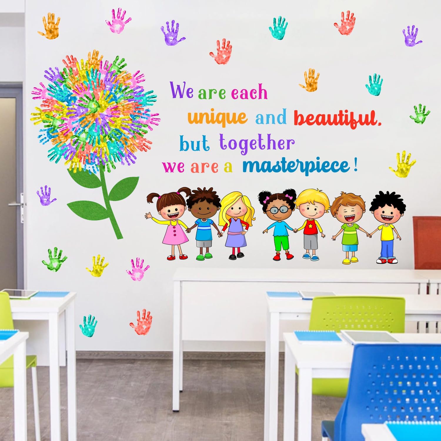 Amazon.com: XUOIAYNB Watercolor Handprint Tree Wall Stickers, Classroom ...