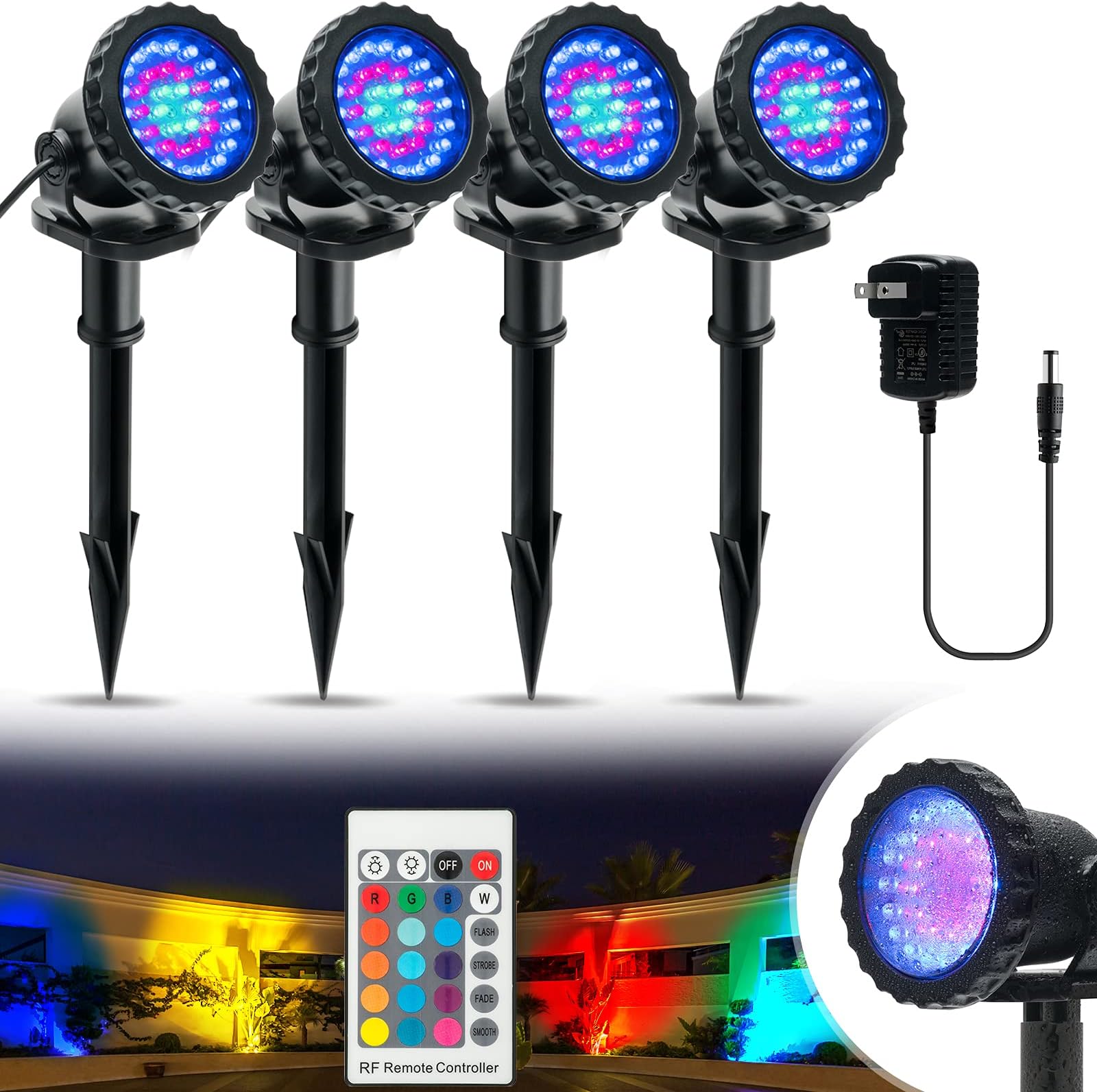 RGB Landscape Light, Outdoor Yard Spot Lights, LED Color Changing ...