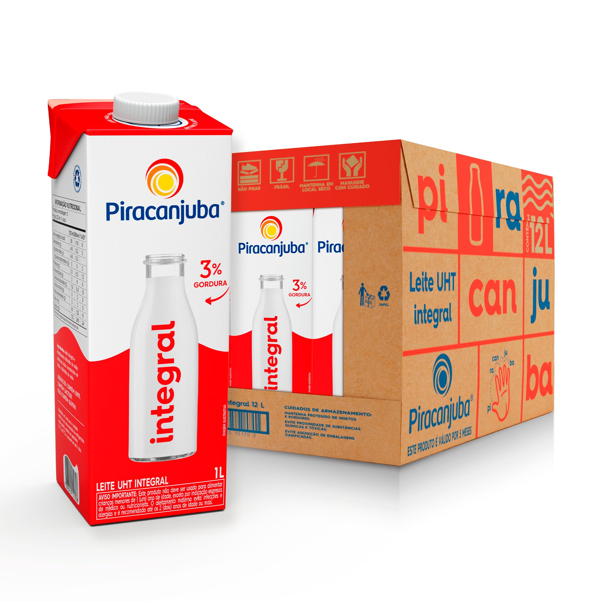 Pack de Leite Integral Piracanjuba Pack com 12 unidades 1L : Amazon.com ...