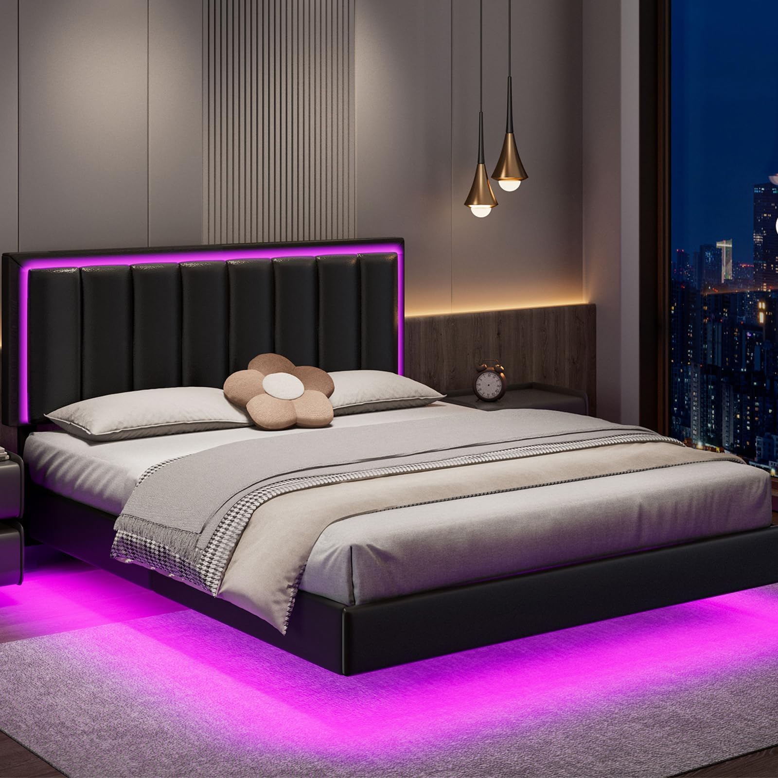 Floating Bed With Lights Queen Size Floating Bed Frame Velvet