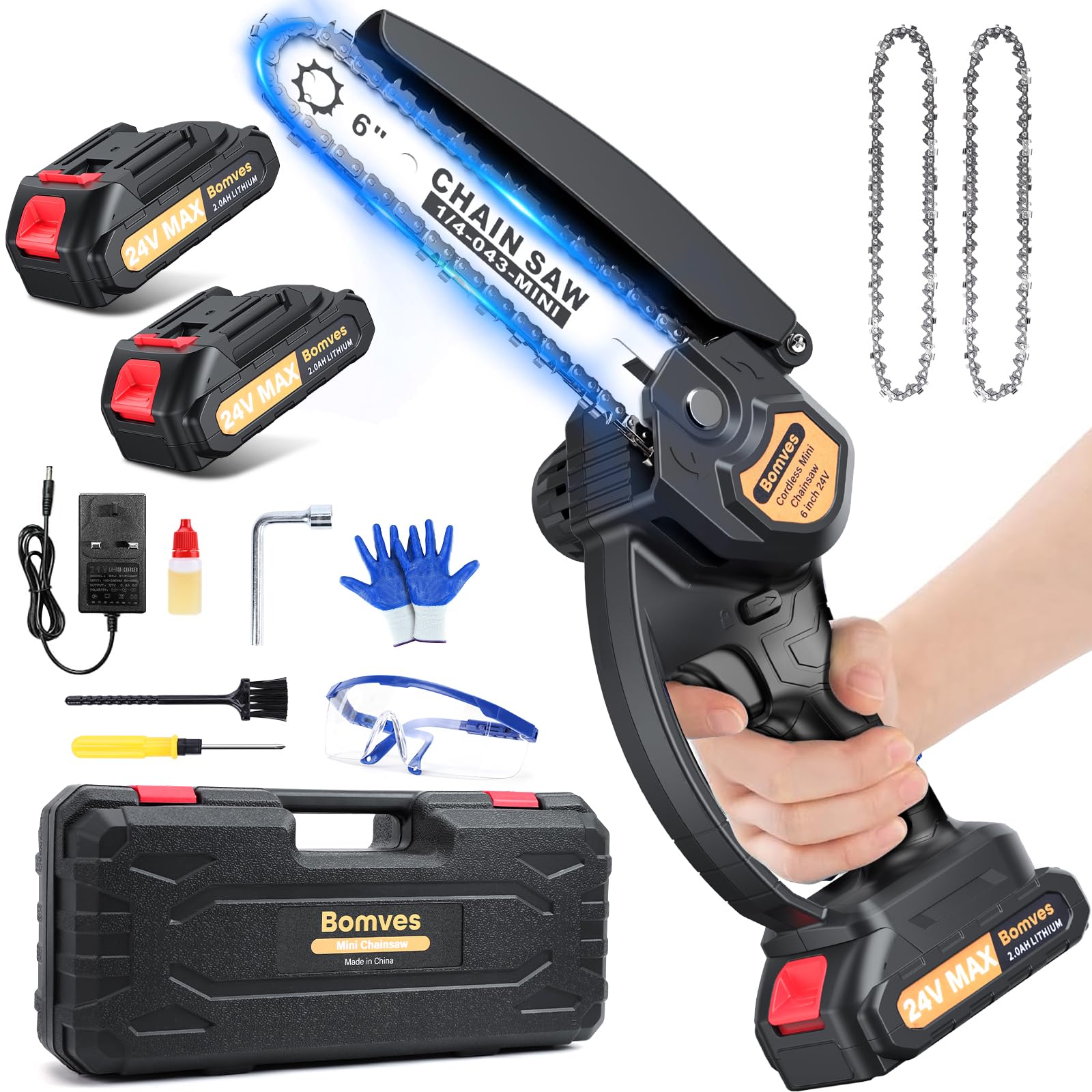 Mini Chainsaw with Battery - Vikeri 6 Inch Battery Saw with 2 Batteries ...