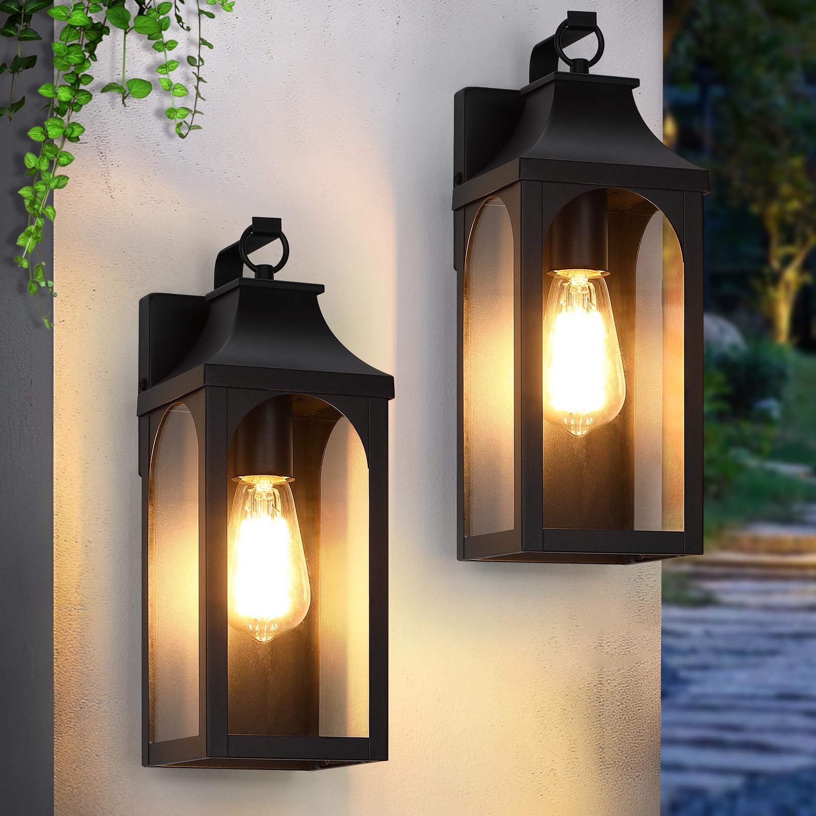 pasentel 2-Pack 13" Outdoor Wall Light Fixtures, Exterior Matte Black ...