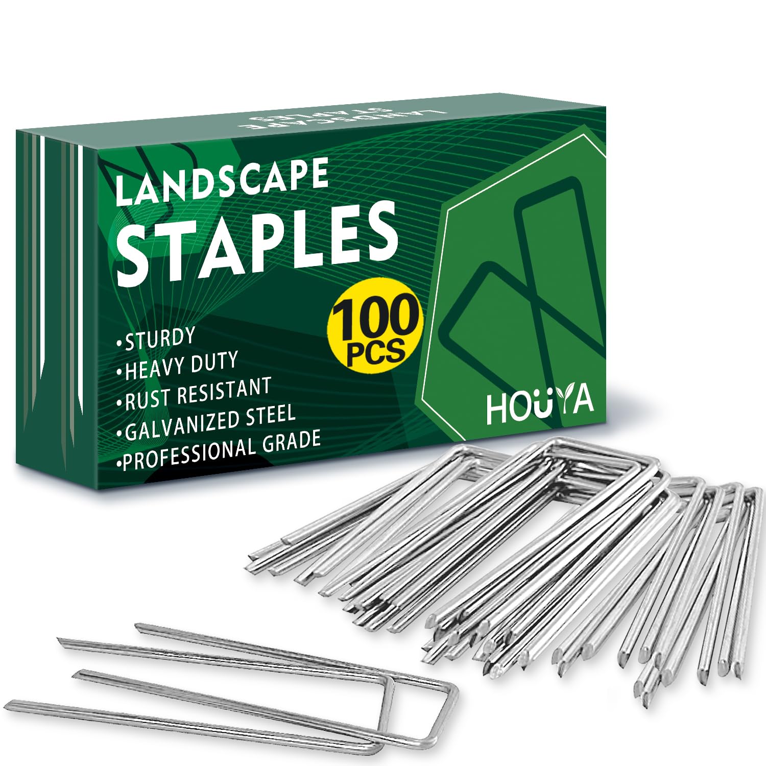 HOUYA Landscape Staples 4 Inch, Galvanized Landscape Stakes Garden ...