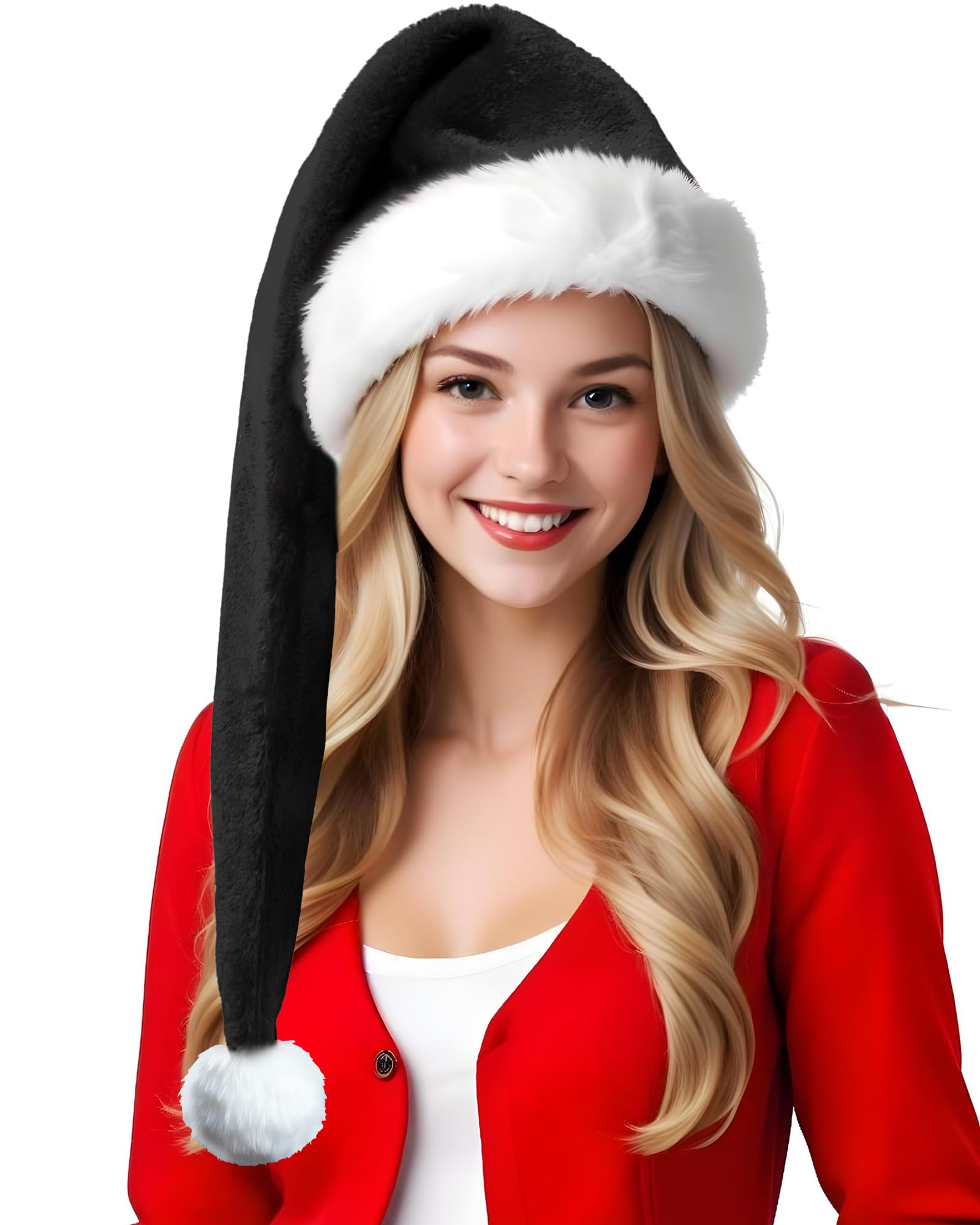 Amazon.com: Christmas Black Santa Hat, Extra Long Christmas Cap Hat ...