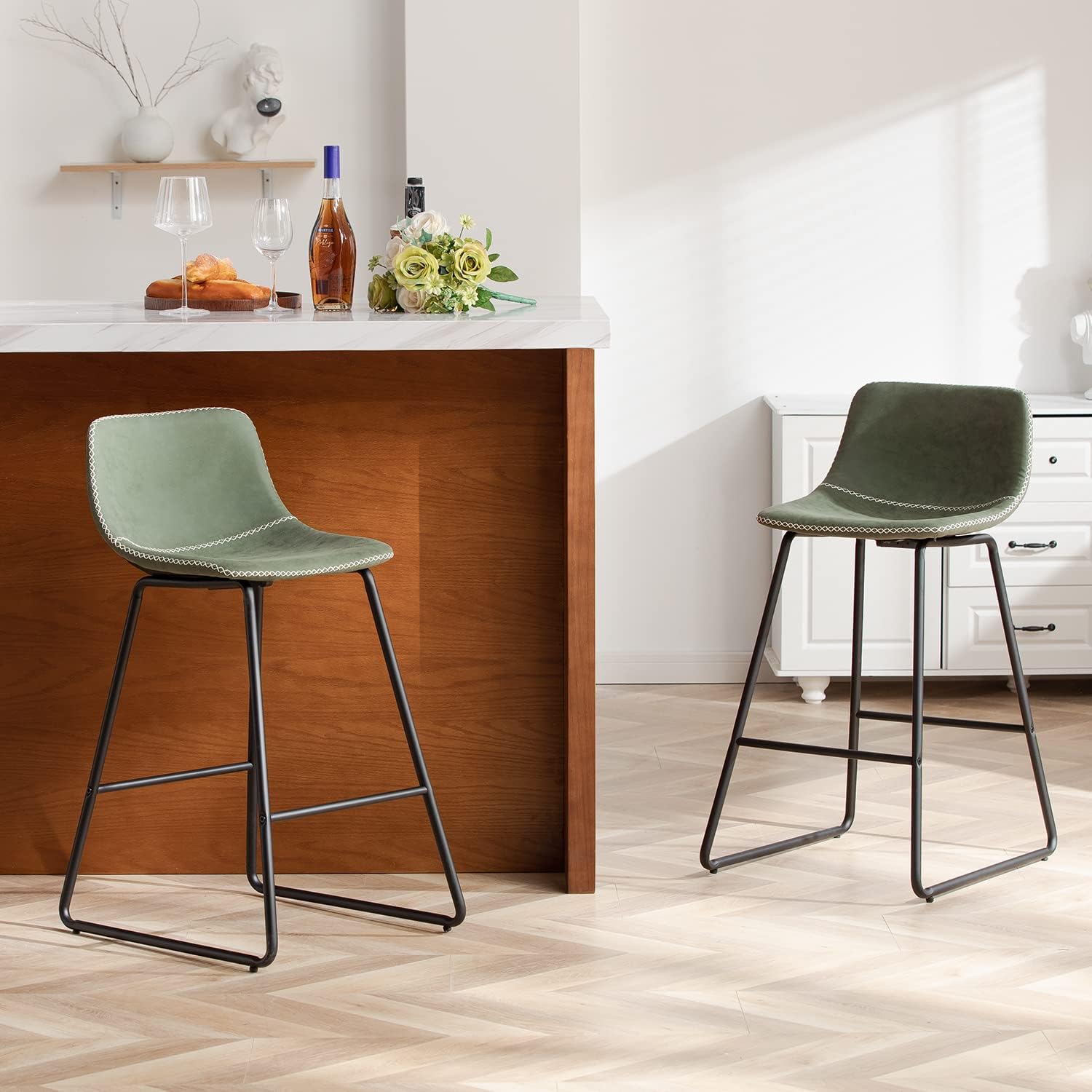 Amazon.com: QUINJAY 26" Modern Chenille Counter Stools Set of 4, Green ...