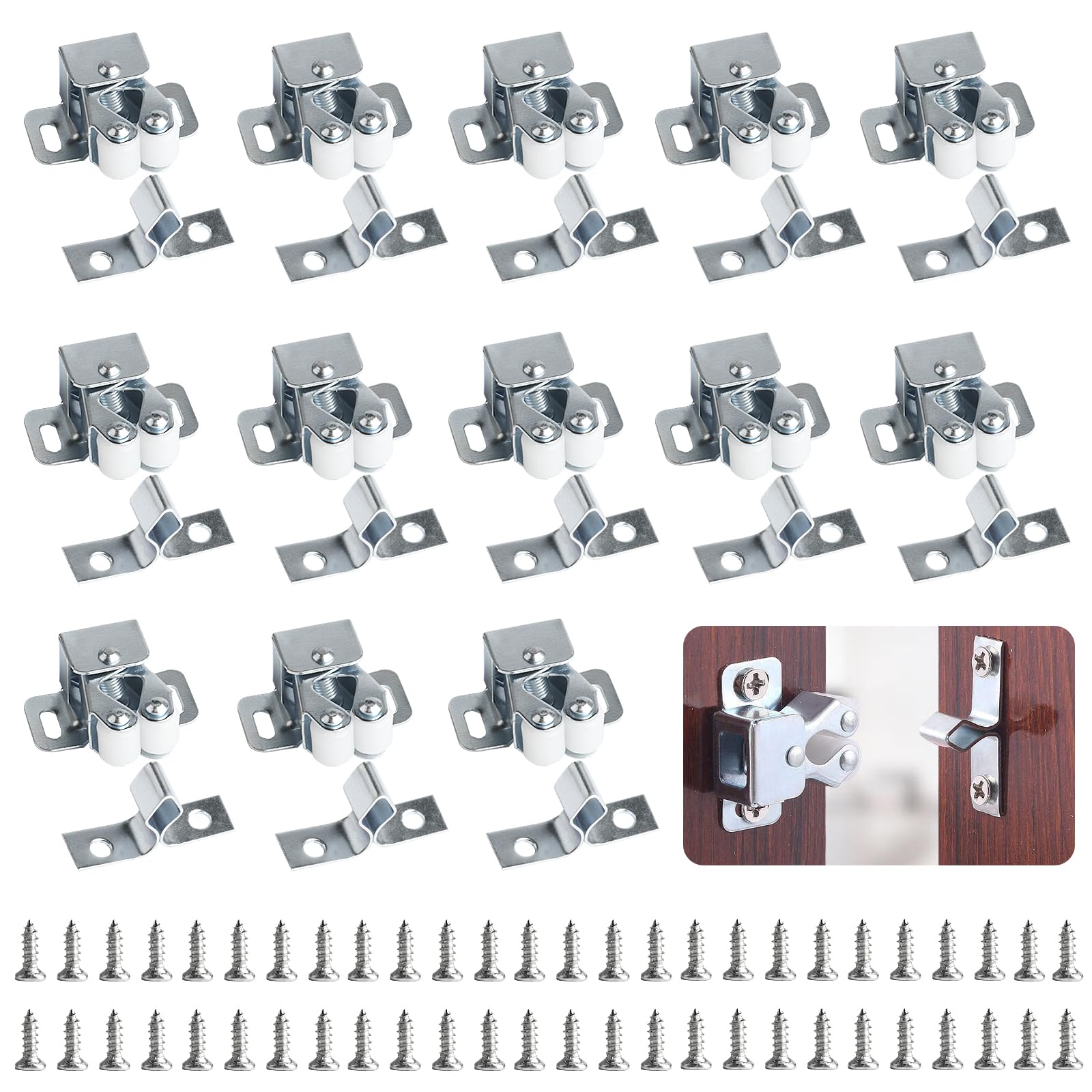 13 Pcs Double Roller Catches, Door Catches Latches, Cupboard Latch ...