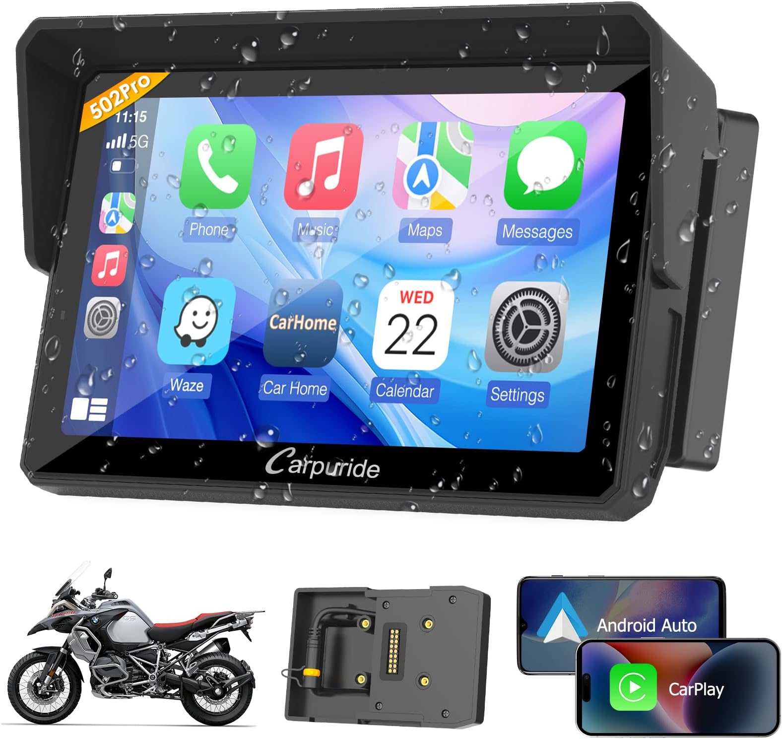 Carpuride W502PRO für Motorrad CarPlay & Android Auto & Dual Bluetooth ...