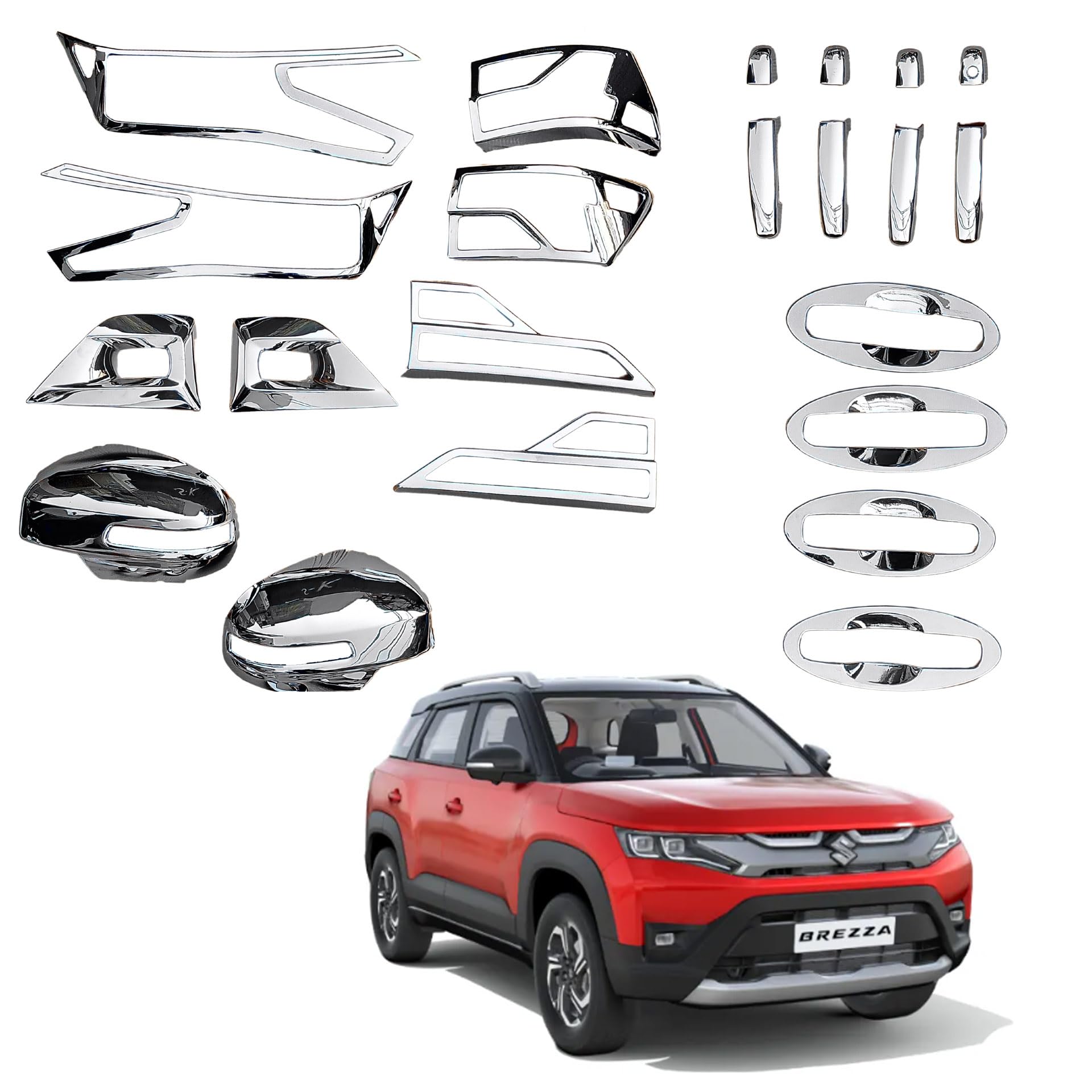 CAR SAAZ Exterior Chrome Accessories Combo Kit Compatible with Brezza ...