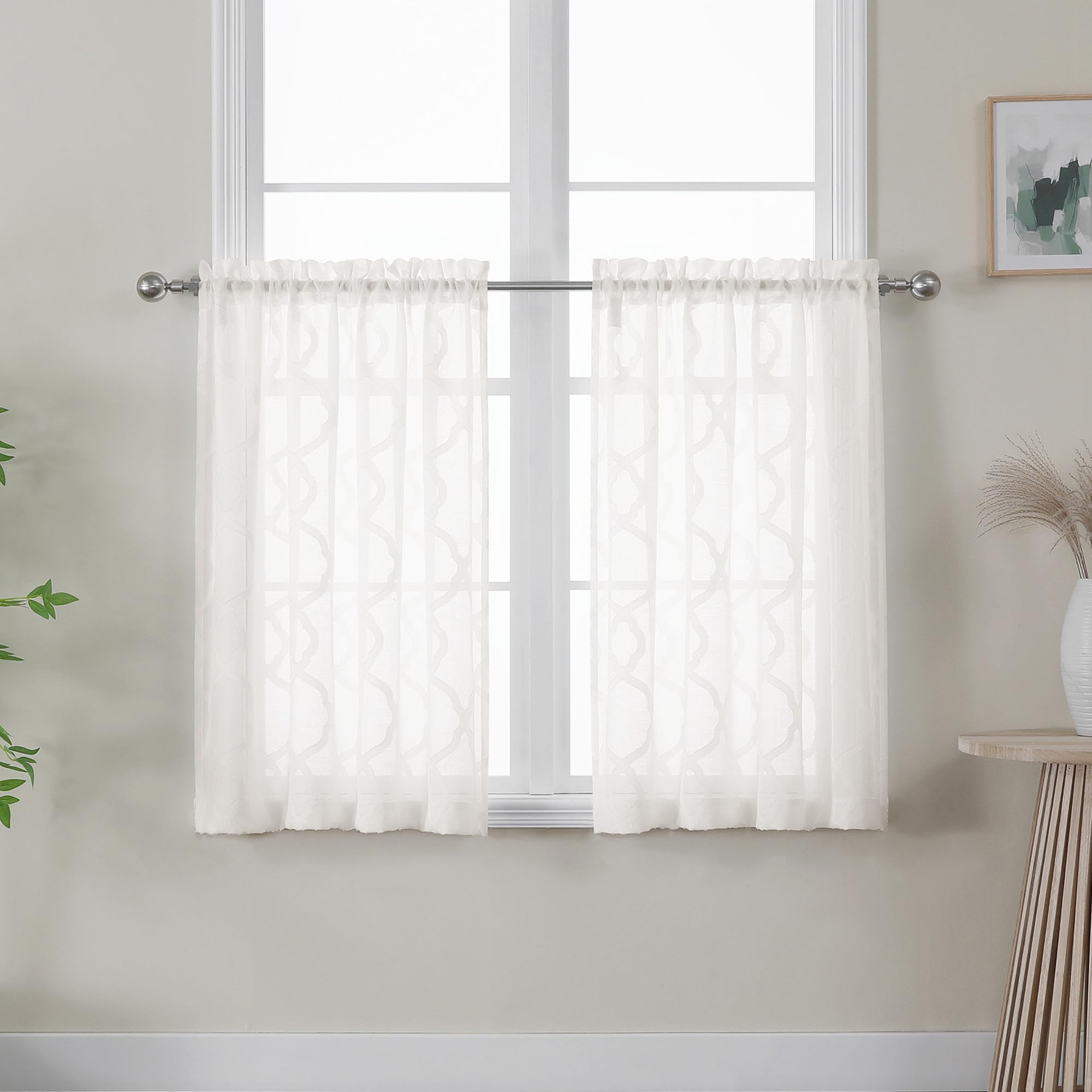 Amazon.com: OWENIE Sheer Ivory Curtains 36 Inch Length 2 Panels Set ...