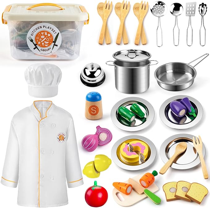 Amazon.com: Juboury Pretend Play Kitchen Set - Toy Kitchen Accessories ...