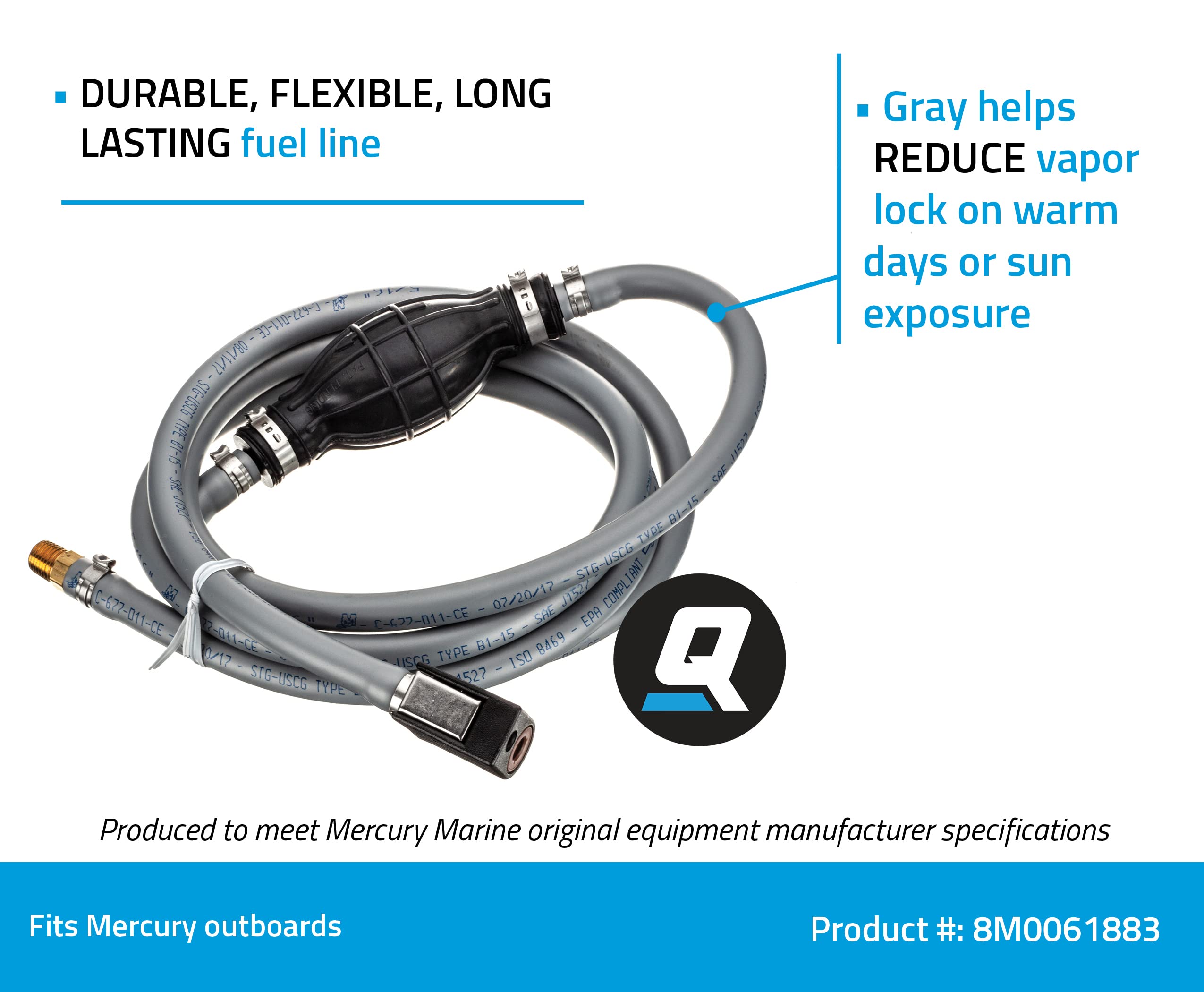 Snapklik.com : Quicksilver 8M0061883 Fuel Line Assembly - 8 Ft Long