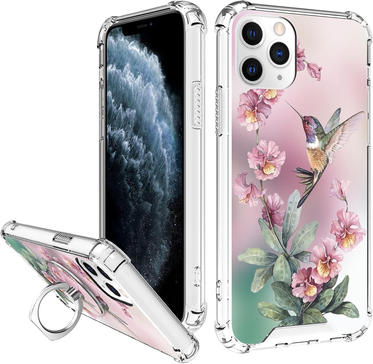 Amazon.com: OOK Clear Case Compatible with iPhone 11 Pro Max, Pink Hummingbird Pattern Flexible ...