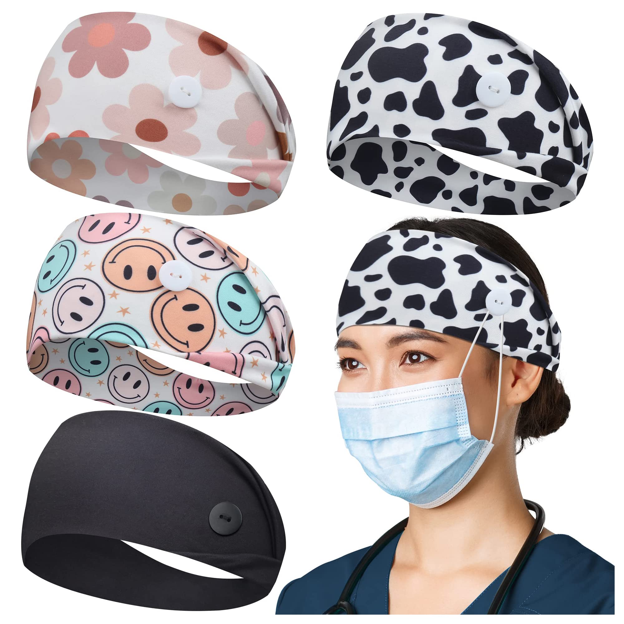 Amazon.com : ABAMERICA Headbands with Button for Mask, Wide Nurses ...