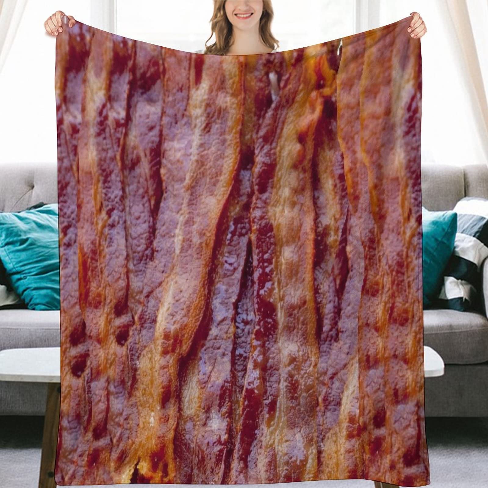Amazon.com: 3D Funny Realistic Food Fried Bacon Flannel Fleece Throw ...