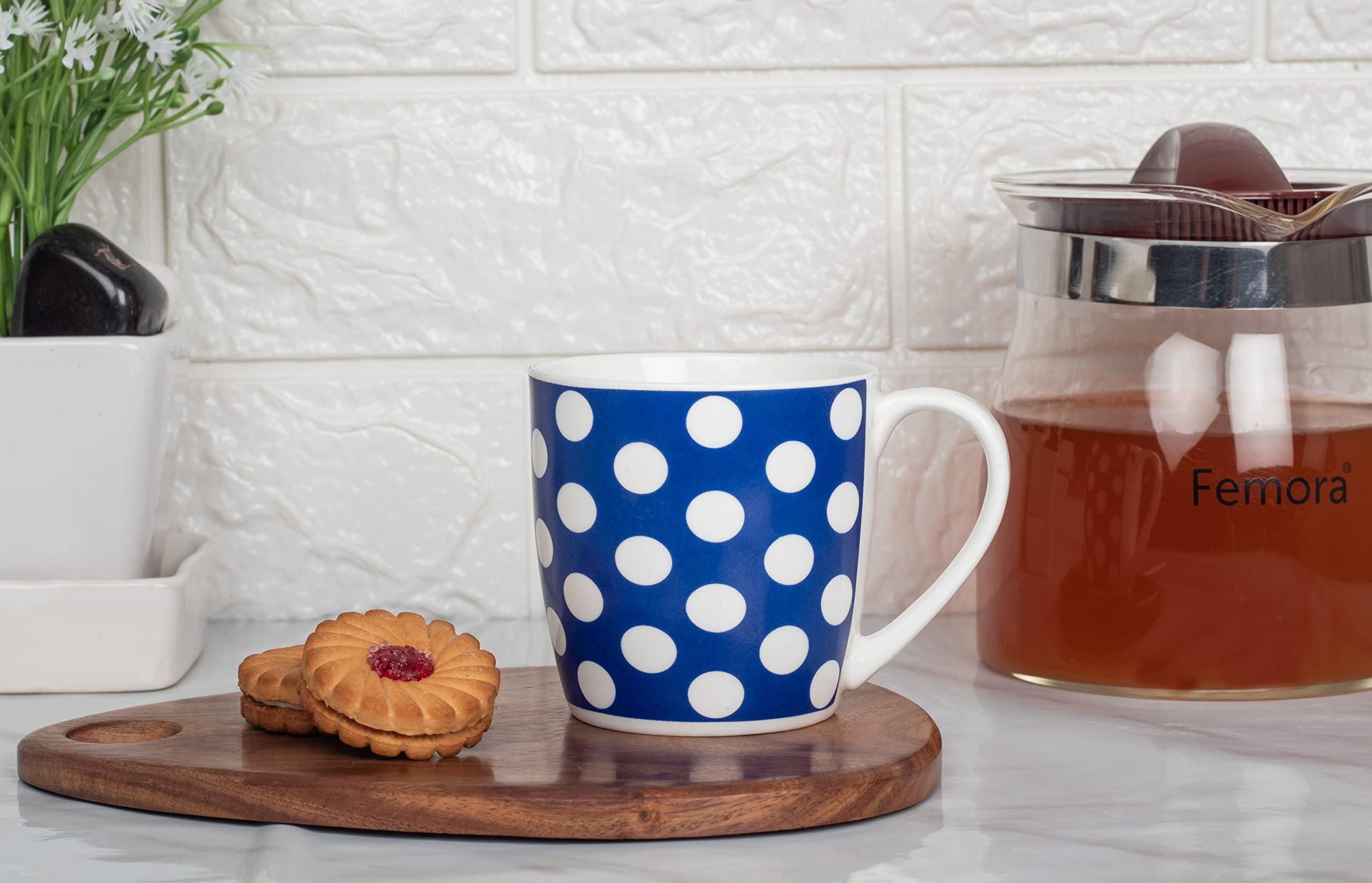 Femora Indian Ceramic Classical Black Border Cup Set with Saucer, 210 ...