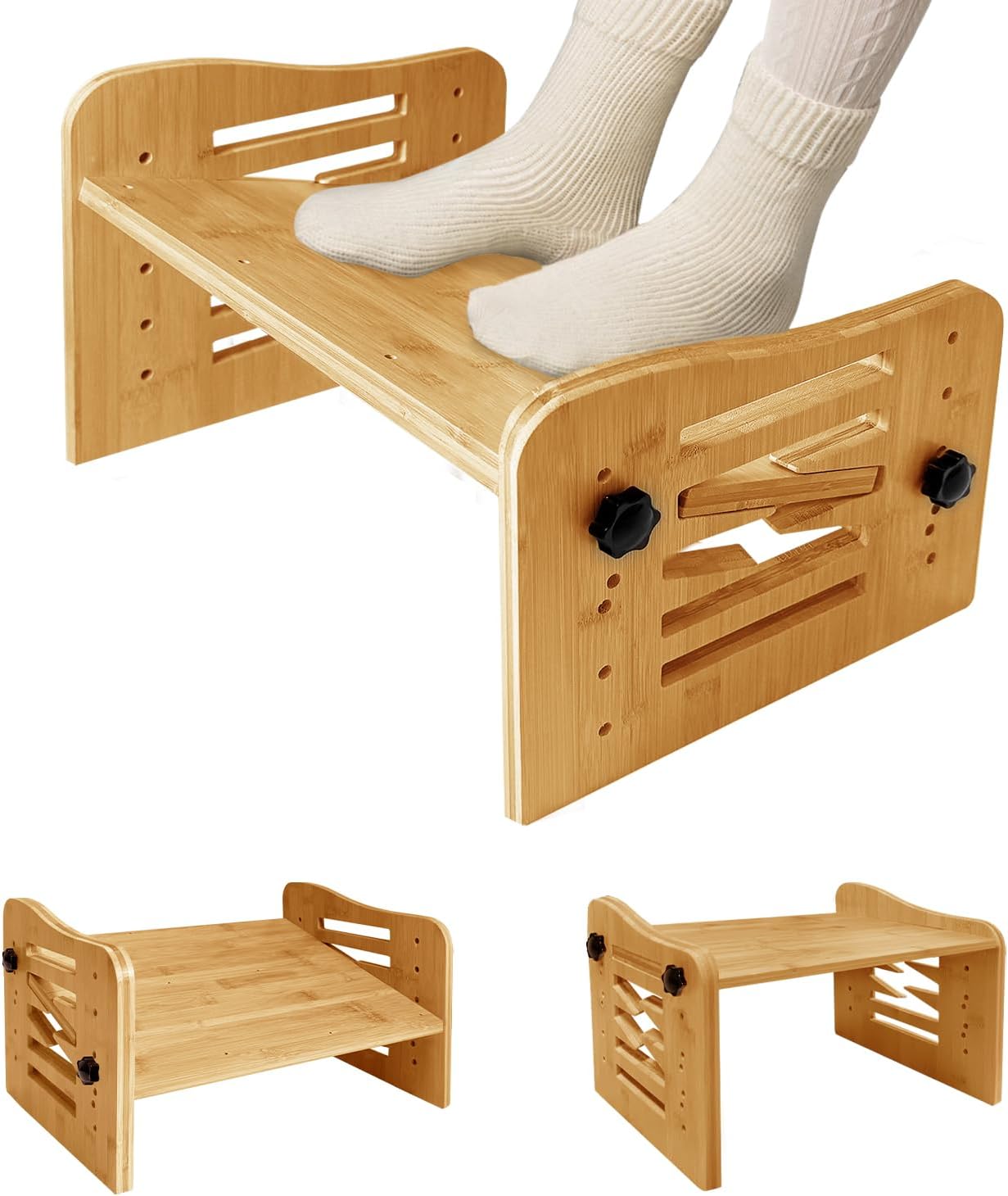 Amazon.com: Myplace Bamboo Adjustable Under Desk Footrest, Ergonomic ...