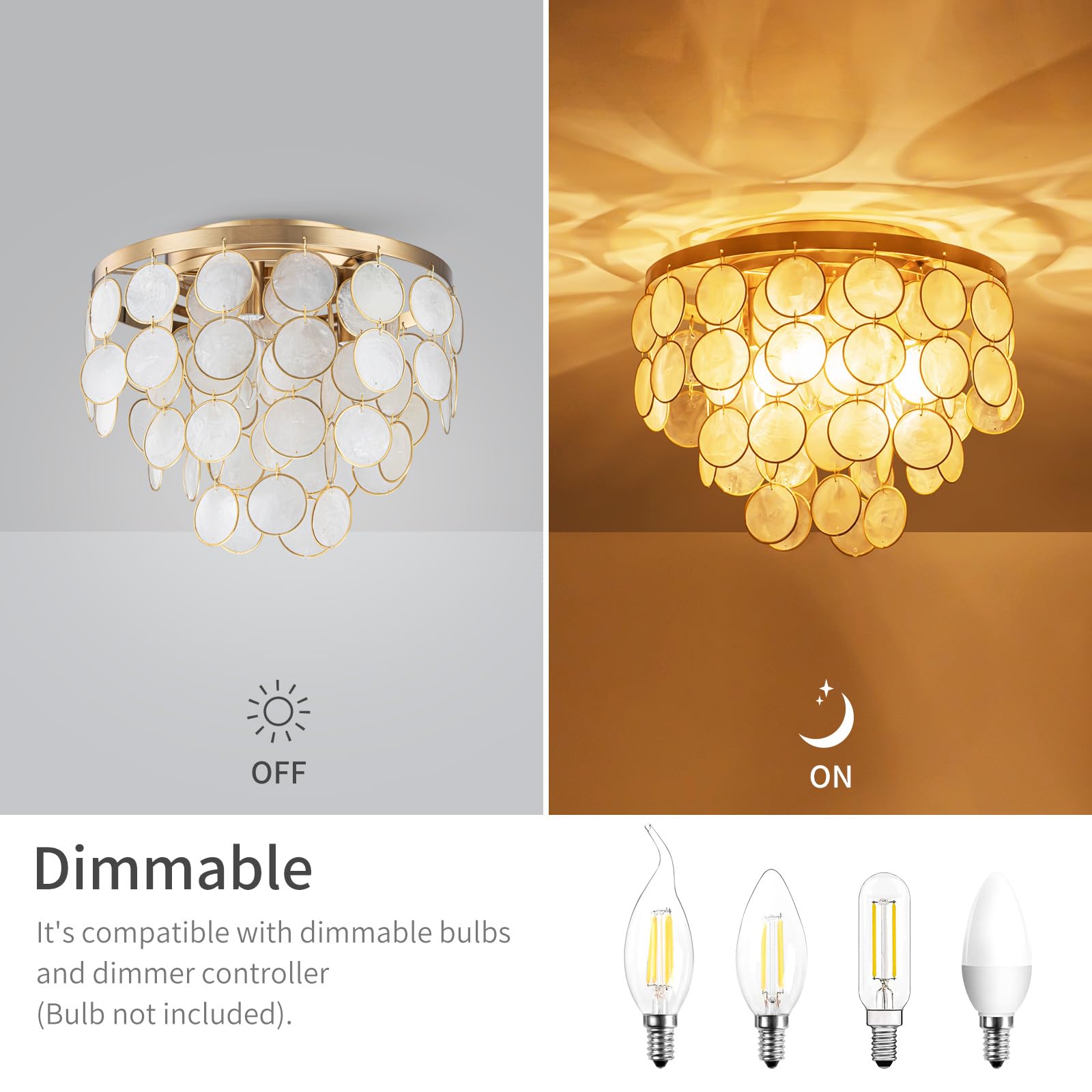 Snapklik.com : 3-Lights Capiz Shell Ceiling Light, Coastal Design ...