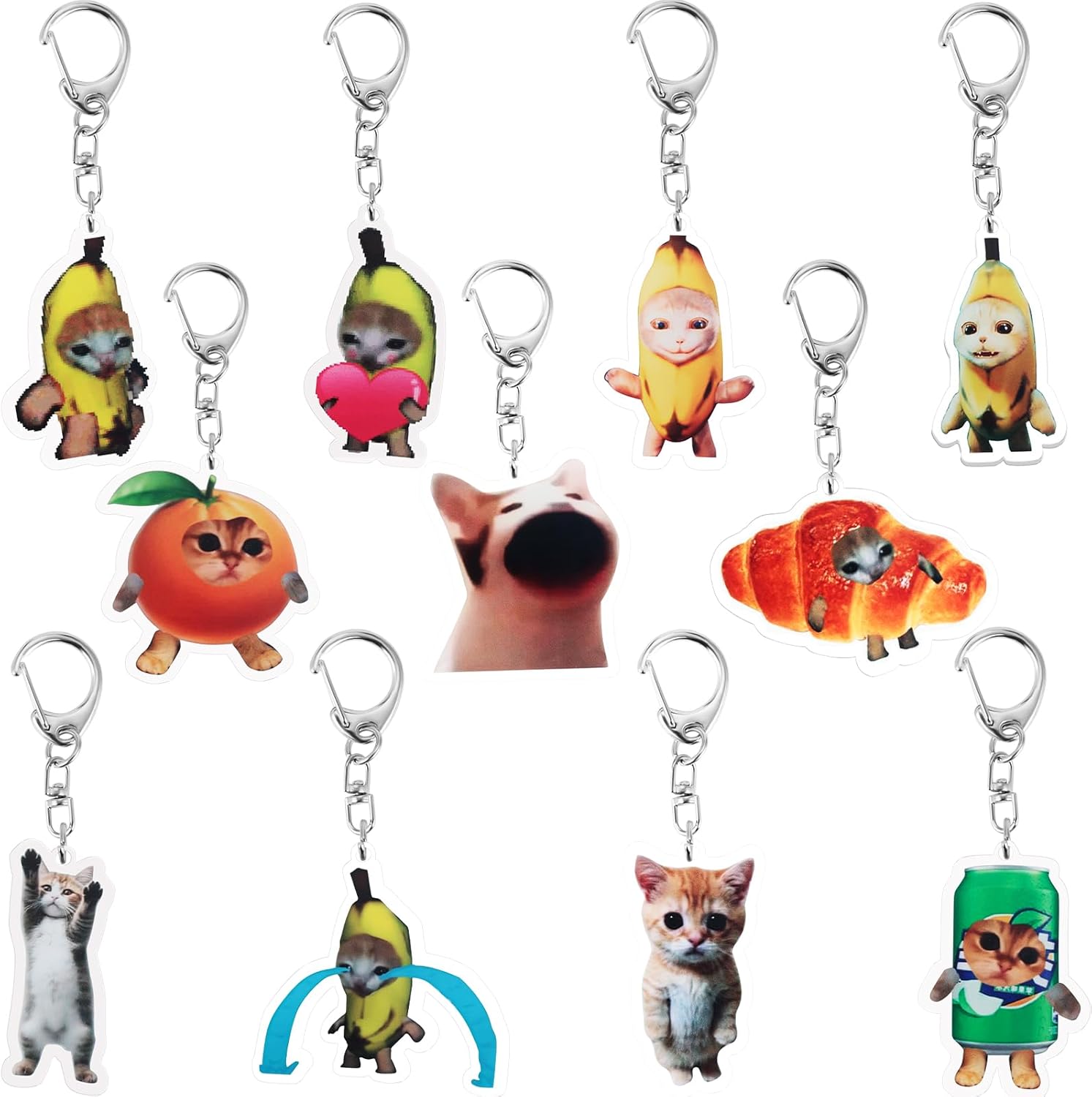PLwelth 11Pcs Cat Keychains Cute Cat Theme Keyring Acrylic Keychain for ...