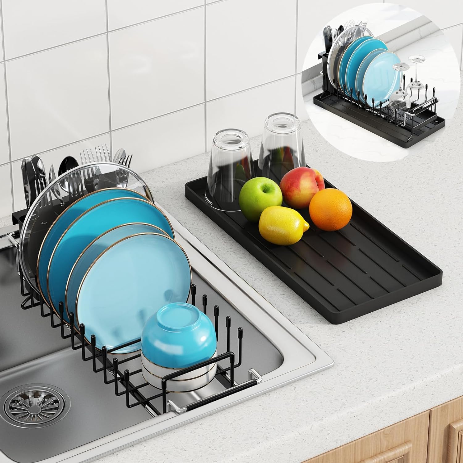 Small Dish Drying Rack, Compact Dish Rack for Kitchen Counter with ...