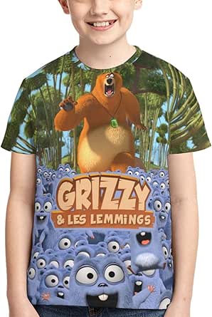 Amazon.com: Youth Grizzy and The Adventure Lemmings T-Shirt 3D Printed ...