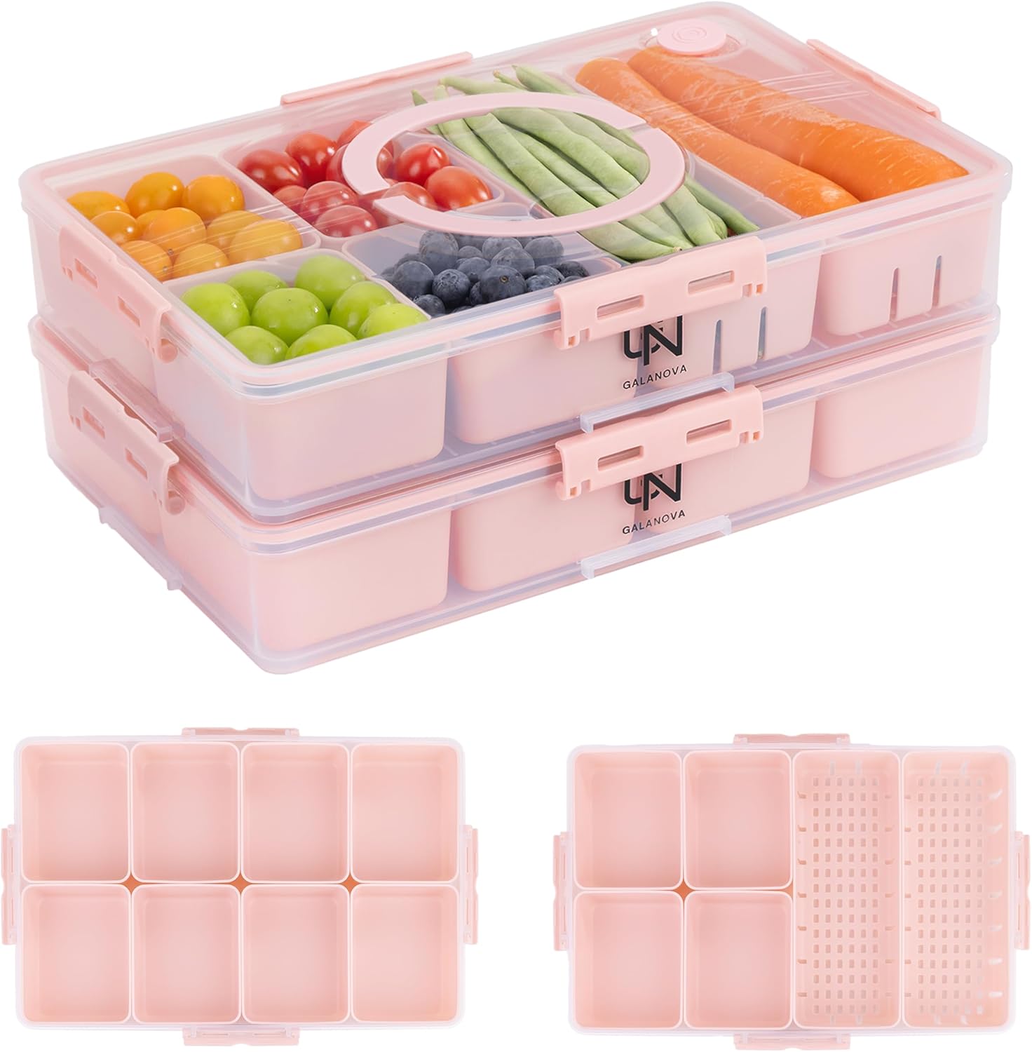 Galanova Stackable Snackle Box Container with 2 Lids - BPA-Free Snackle ...