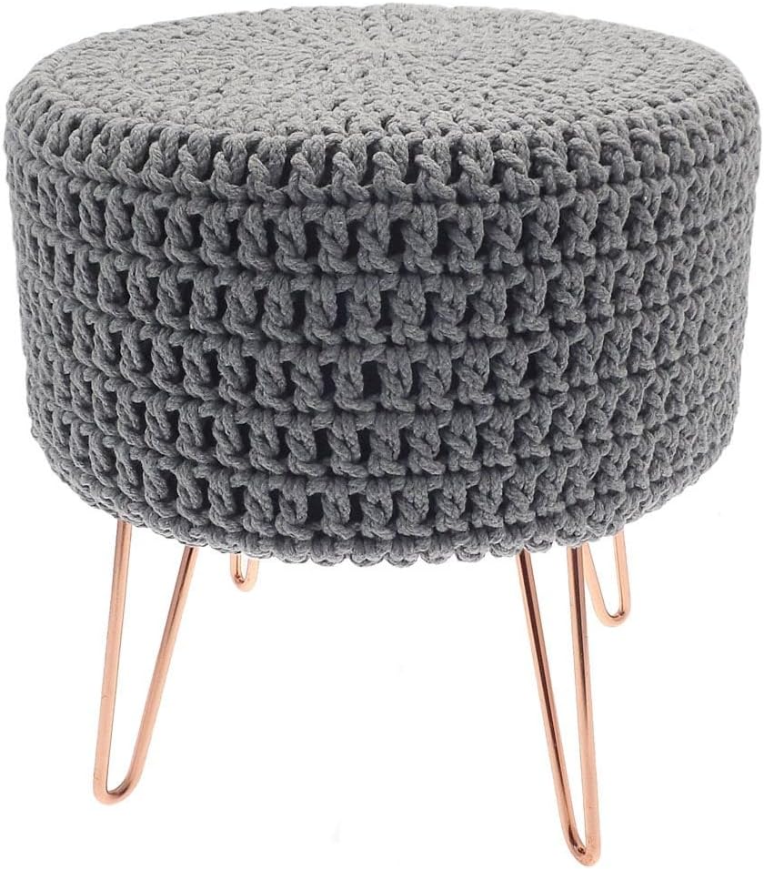 Homespace Direct Knitted Grey Footstool Pouffe Foot Stool Seat with ...