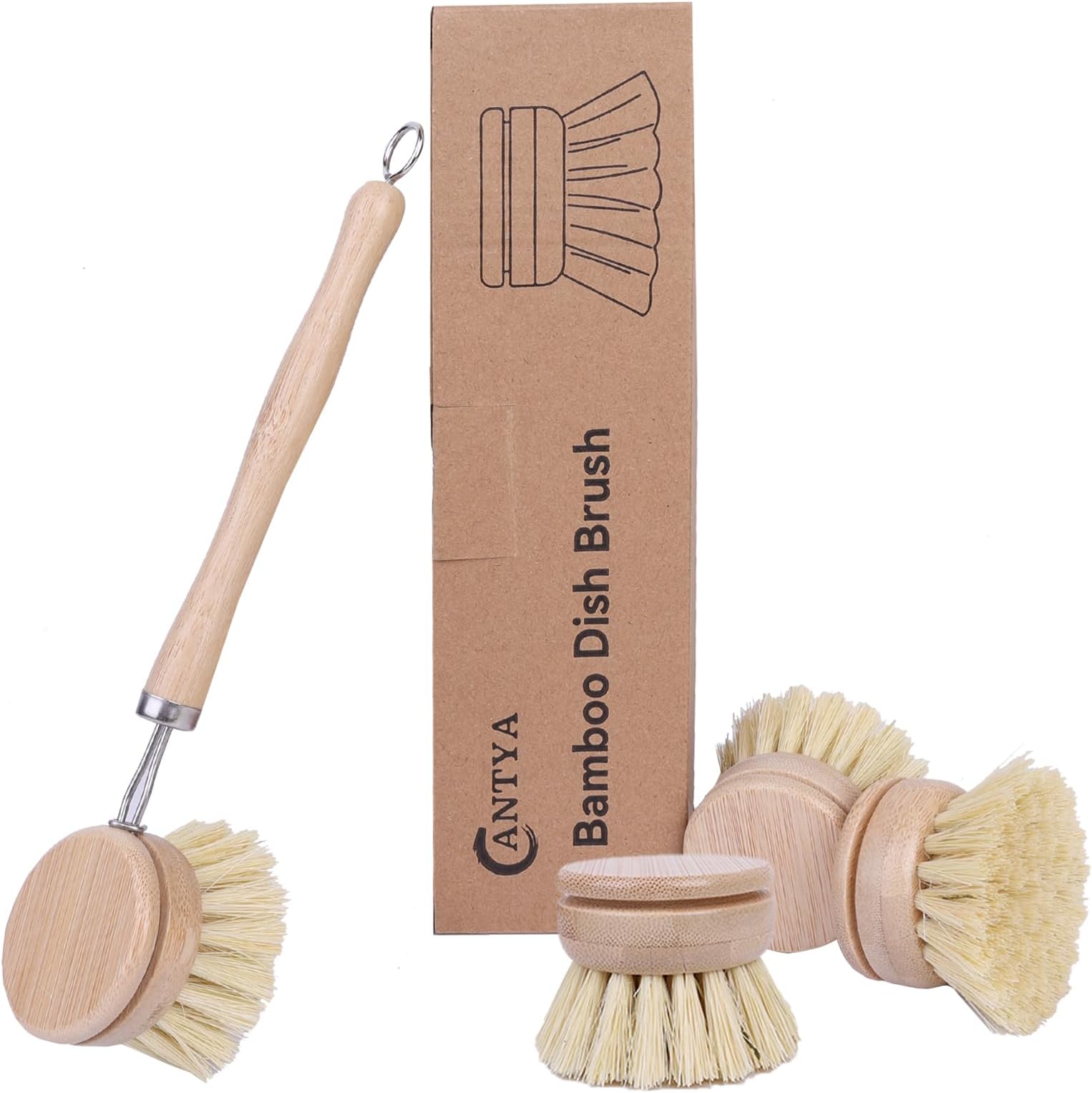 Amazon.com: Set of 4 dish Brushes Wooden Kitchen Brushes with Handle ...