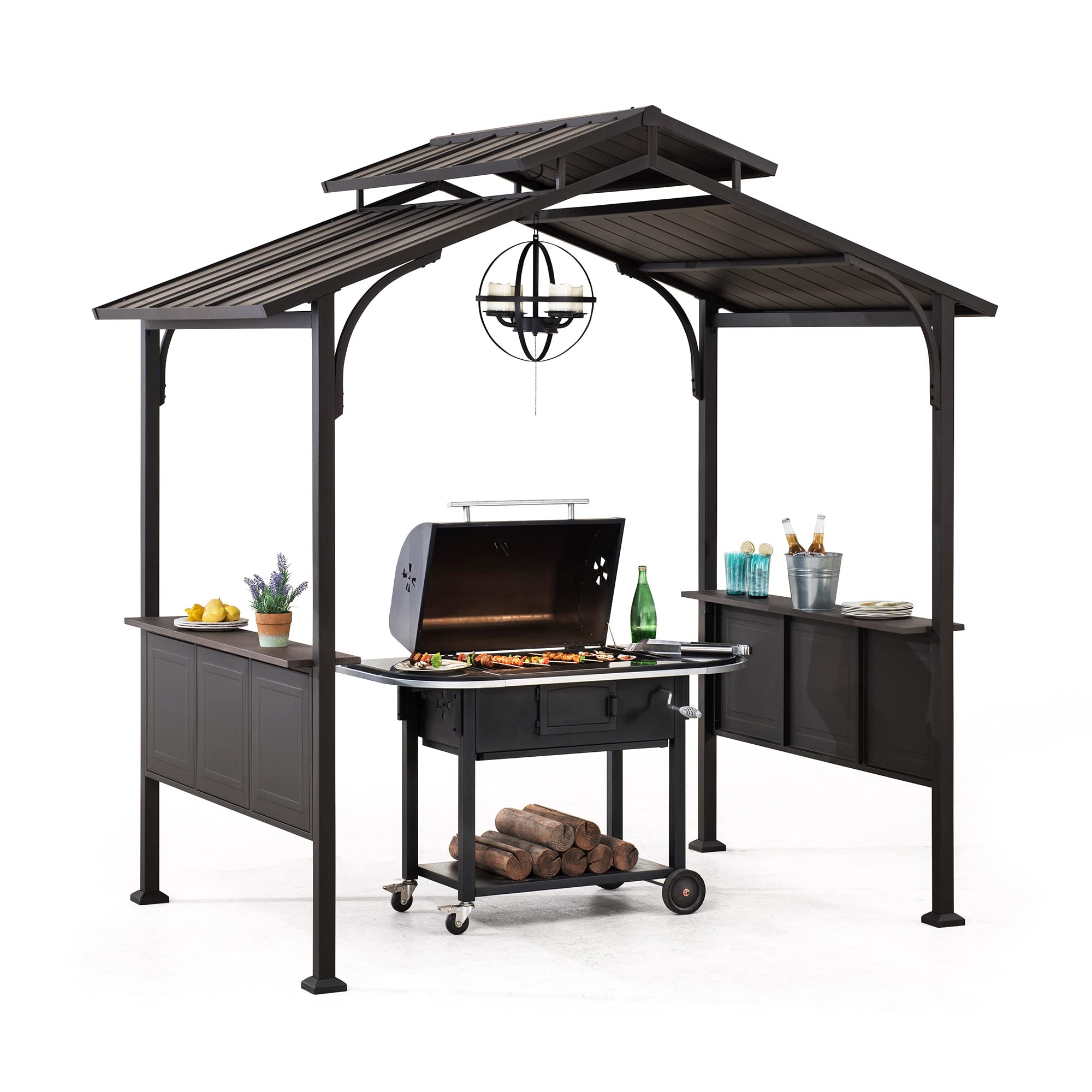 Buy Sunjoy Grill Gazebo 5 Ft X 8 Ft Brown Steel Frame Double Tiered