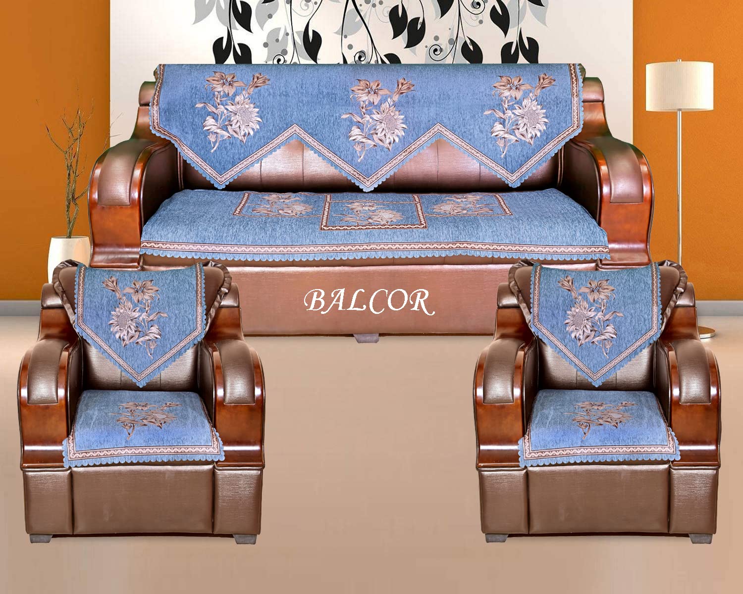 BALCOR® Chenille 6 PCs Design Pride Sofa Cover Set of 5 Seater(3+1+1 ...