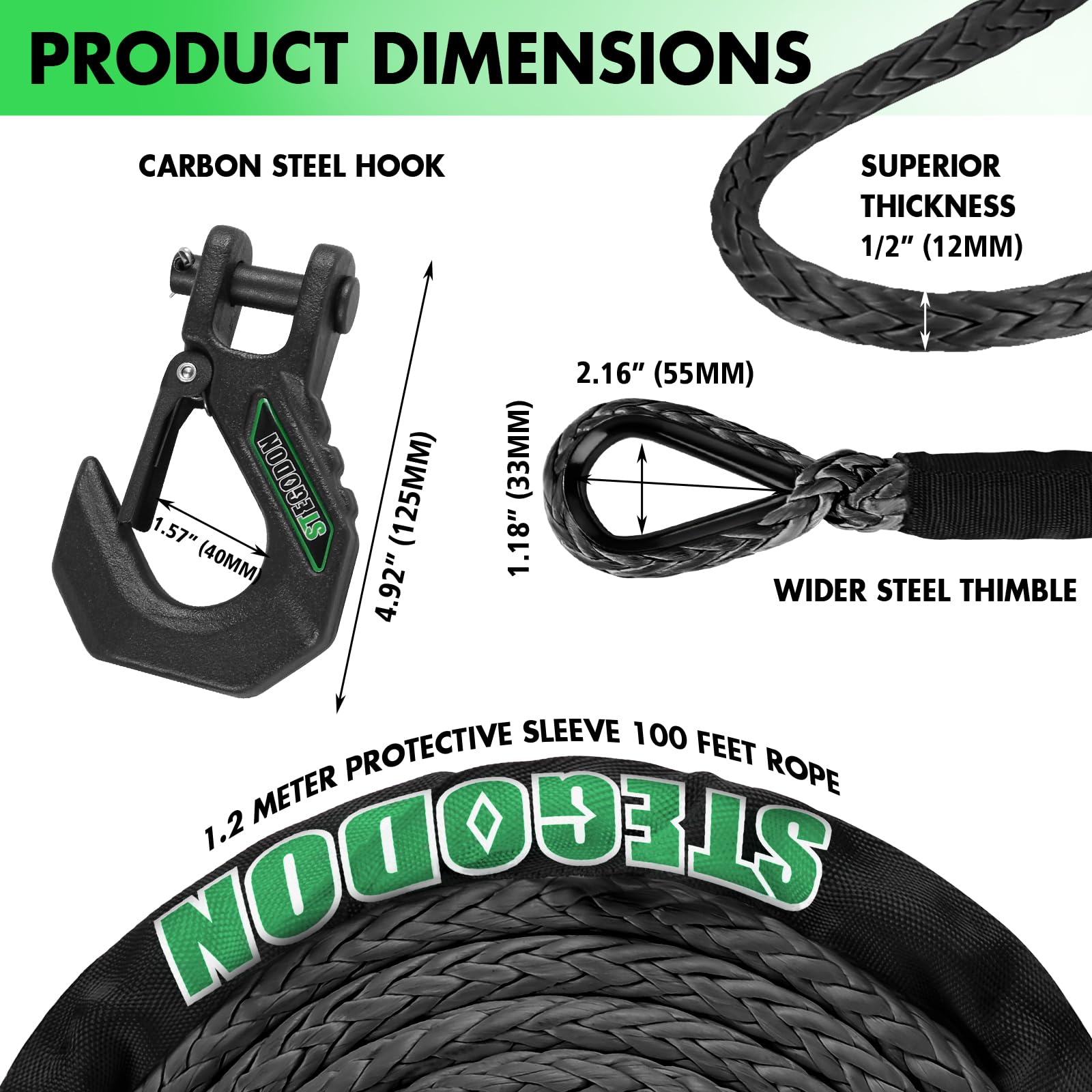 Snapklik.com : STEGODON Winch Rope 1/2 In X 85 Ft Synthetic Winch Rope ...