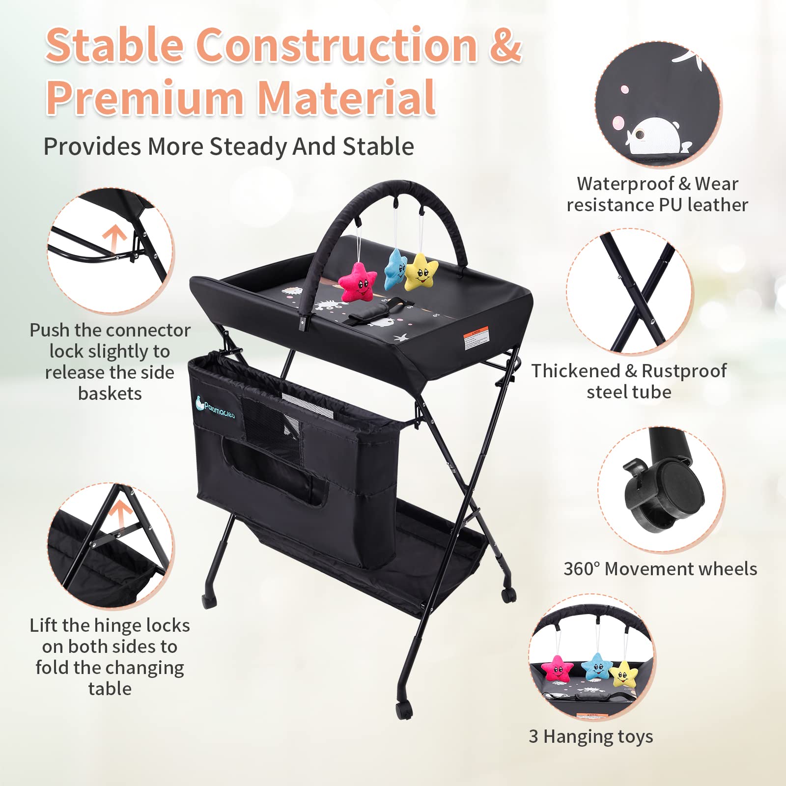Portable Baby Changing Table - Waterproof Diaper Changing Table with ...
