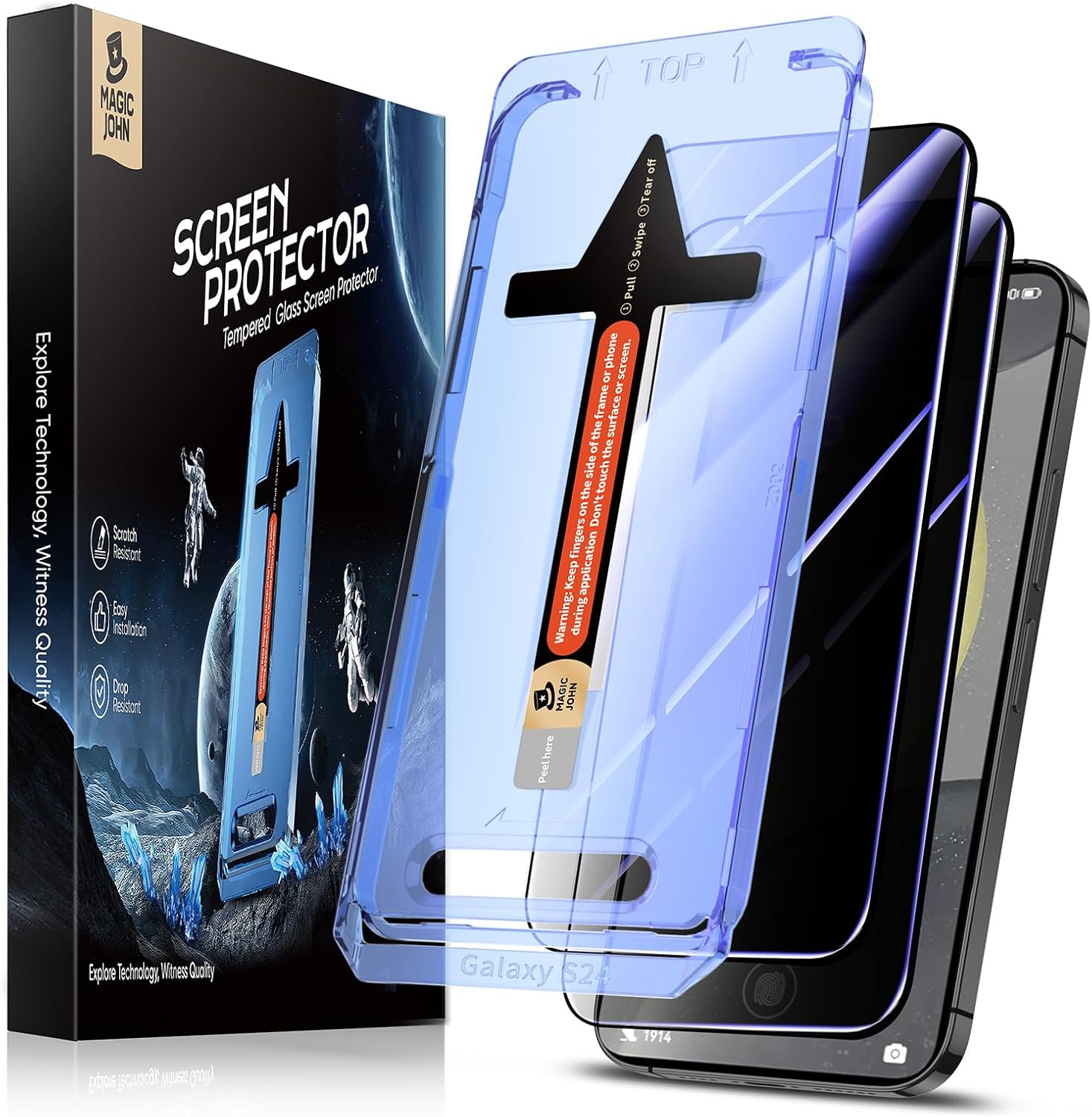 Amazon.com: MAGIC JOHN 2 Pack for Samsung Galaxy S24 Privacy Glass Screen Protector[Not Ultra ...