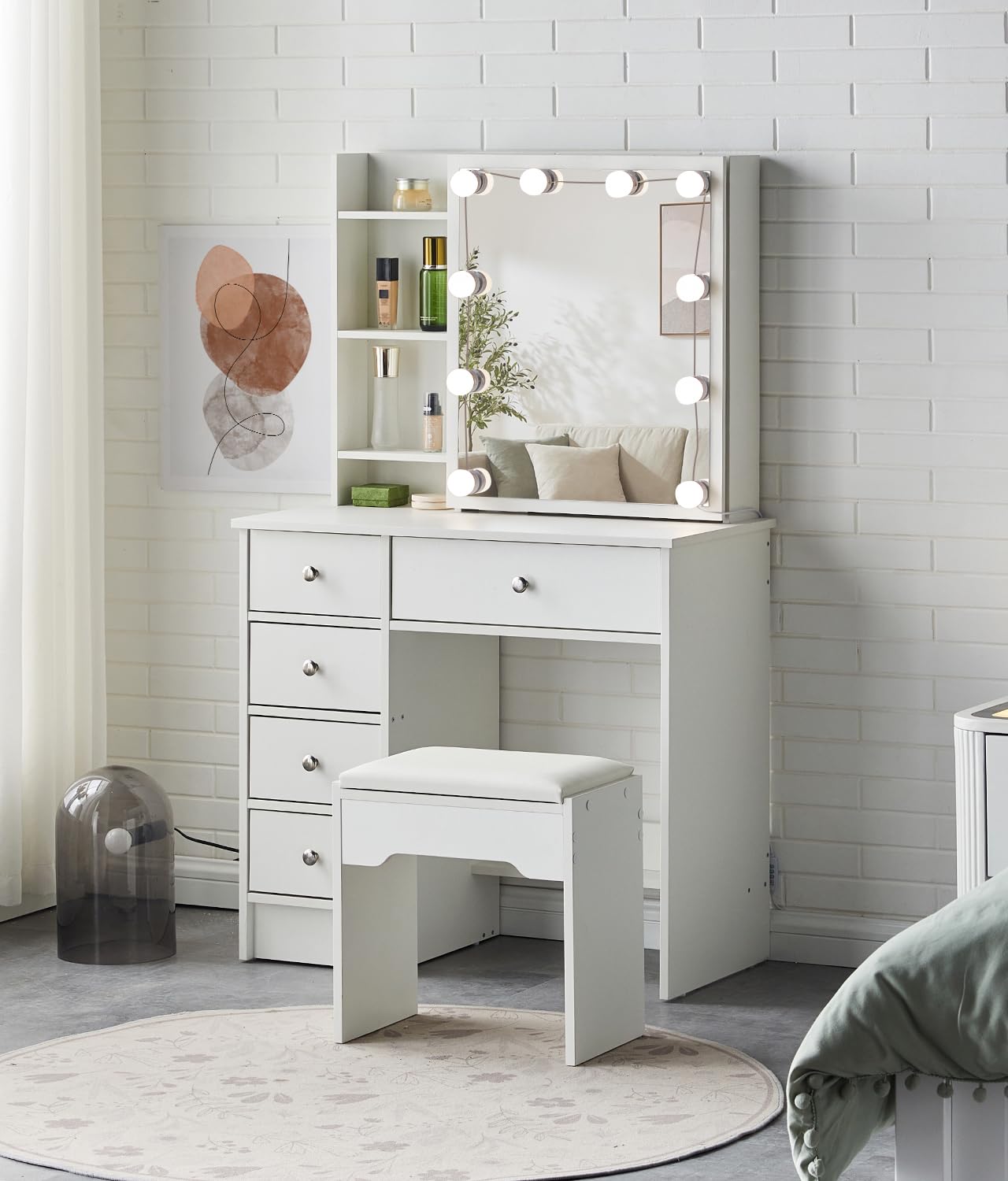 TUKAILAi White Dressing Tables with Lights & Mirror, Vanity Makeup ...