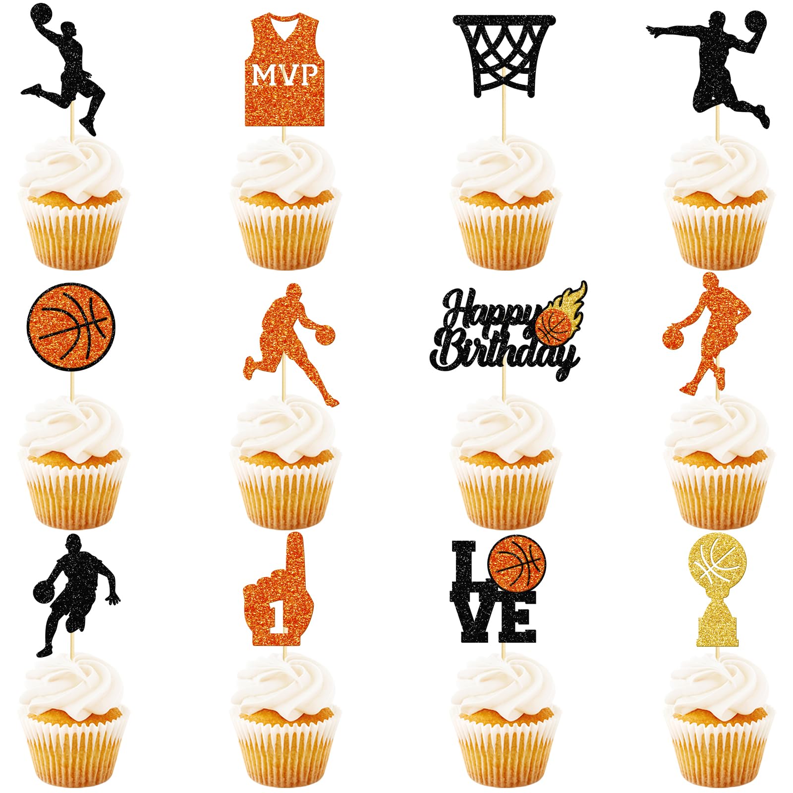 Amazon.com: Basketball Cupcake Toppers, Basketball Cake Decorations ...