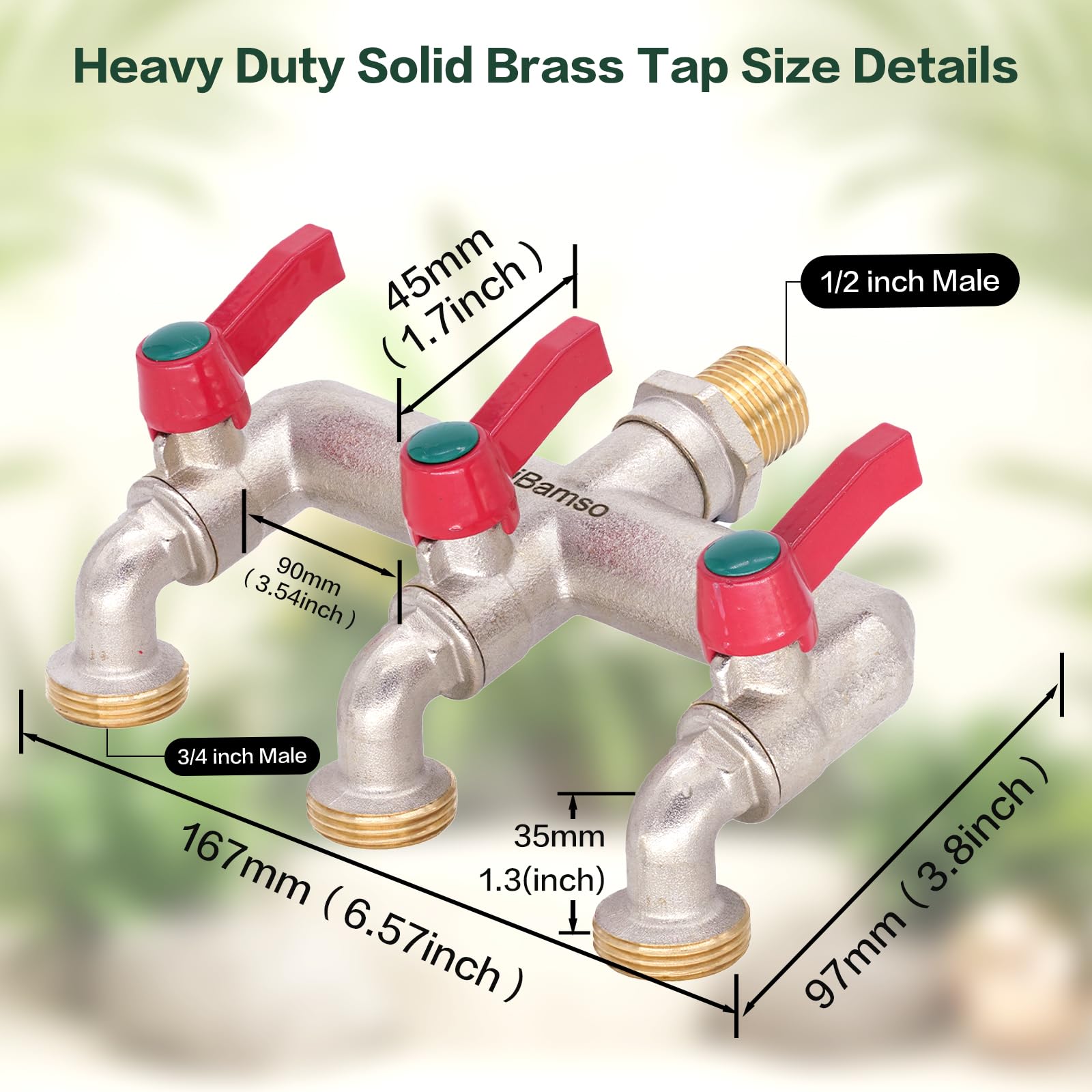 iBamso 1/2” Inch Brass 3-Way Water Tap, Tap and Splitter 2 in 1,1/2 ...