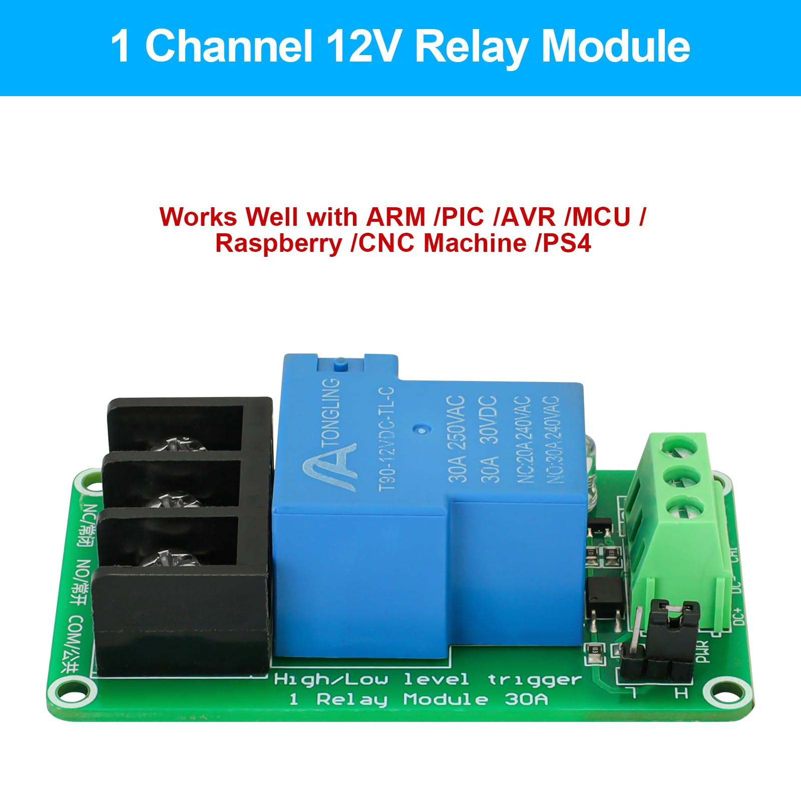 Snapklik.com : 4Pcs DC 12V 1 Channel Relay Module 30A High Low Level ...