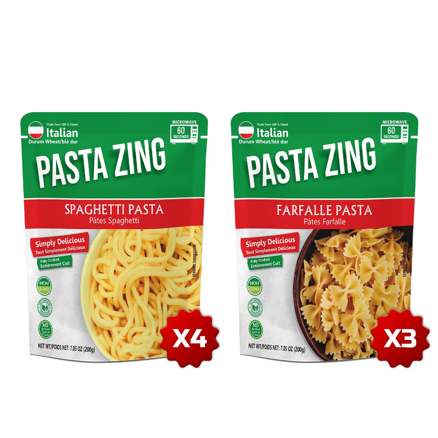 Amazon.com: Pasta Zing Microwavable Variety Pasta Pack of 7 | 3x Farfalle | 4x Spaghetti ...