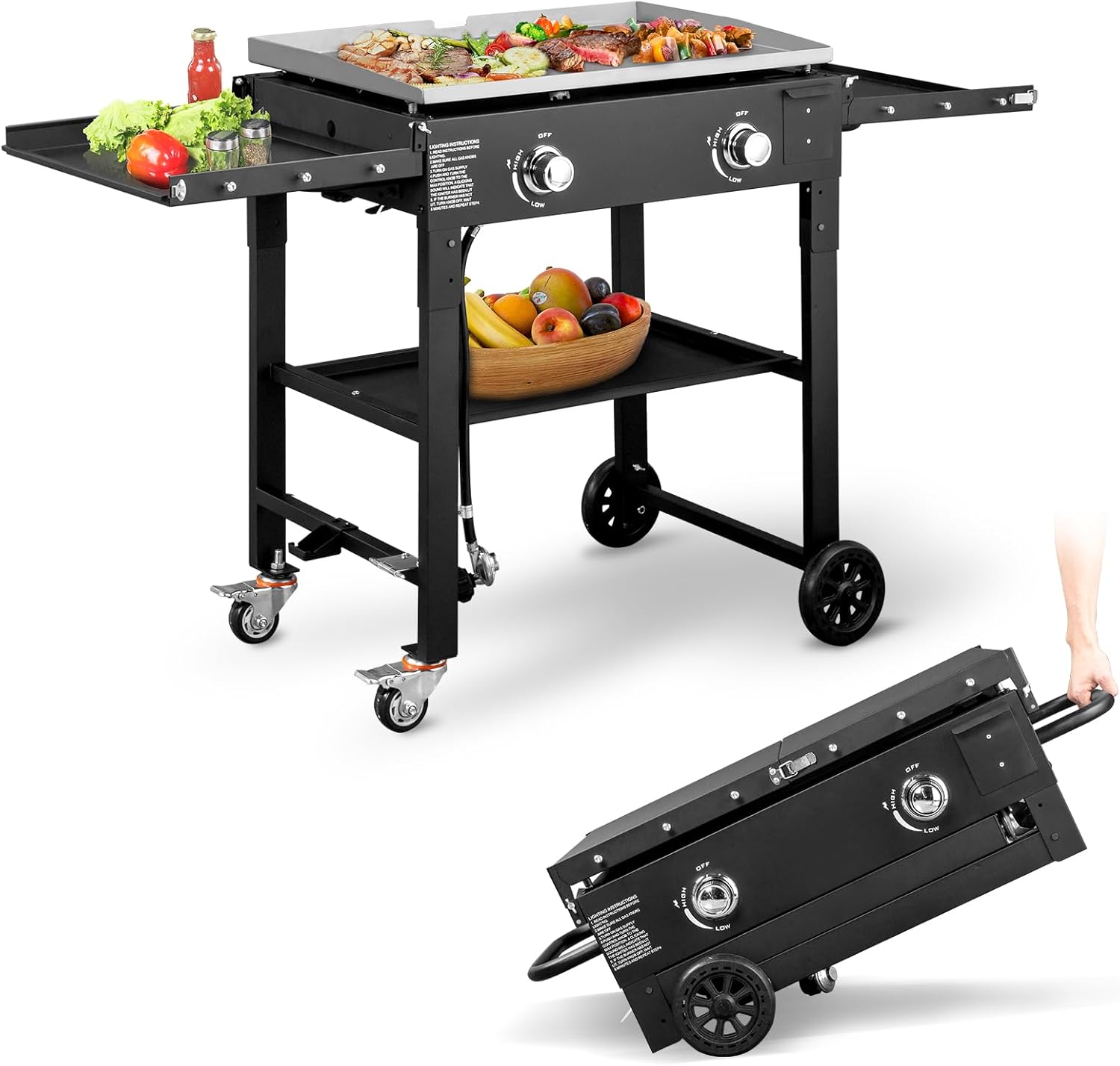 Amazon.com: Foldable 2-Burner Flat Top Gas Griddle Cooking Station ...