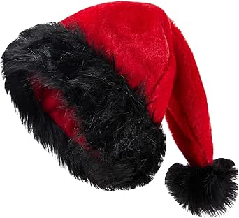 Zhzrche Red Black Santa Hat for Adults, Plush Santa Hats Velvet ...