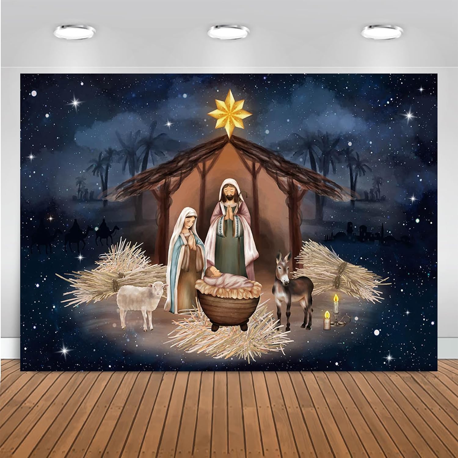 Amazon.com : Mocsicka Nativity Scene Backdrop Christmas Jesus Birthday ...
