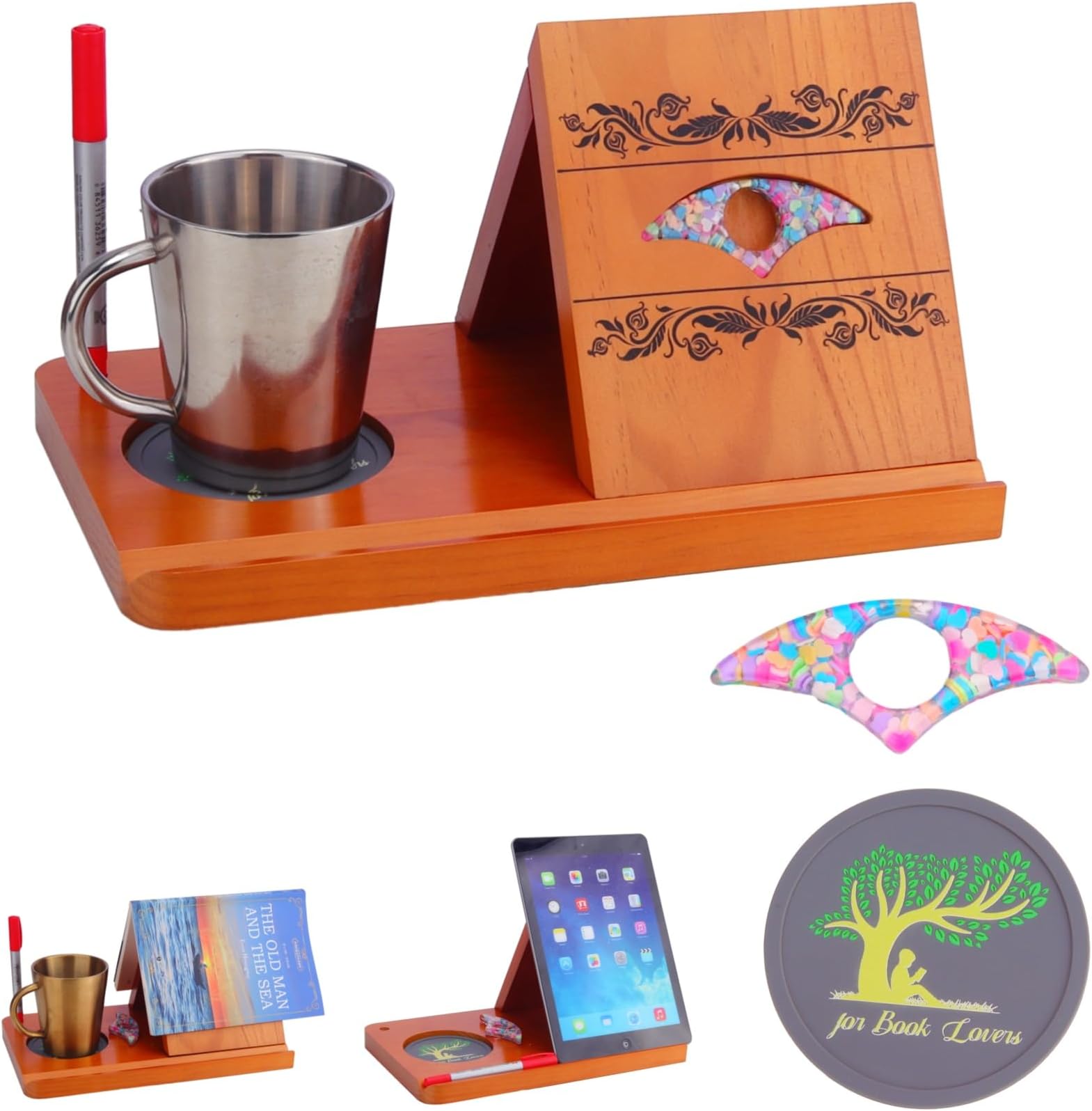 Amazon.com : Wooden Triangle Book Rest with Cup Holder, Book Nook ...