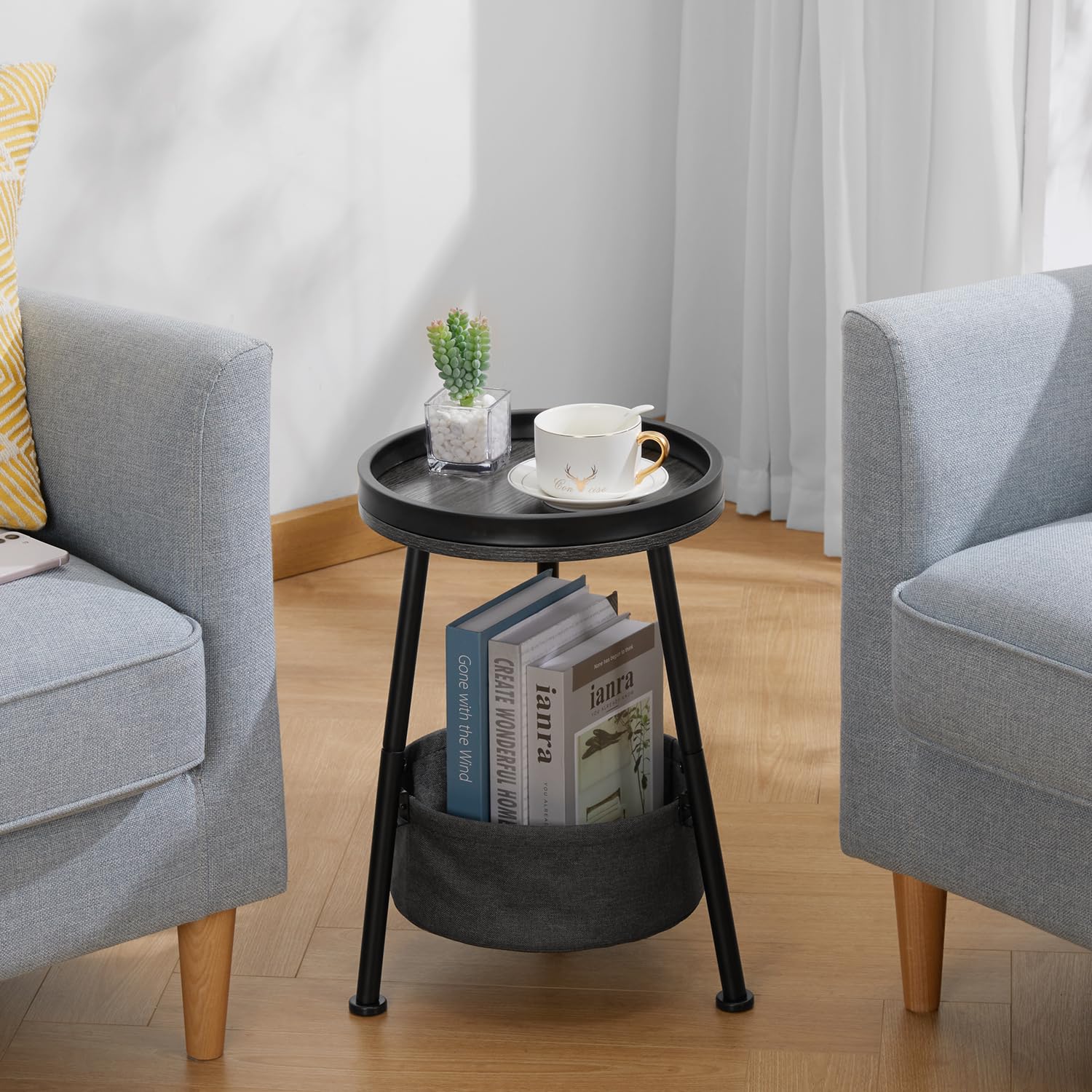 LEMONDA 3 Legs Round End Table, 2 Tier Round Side Table with Storage ...