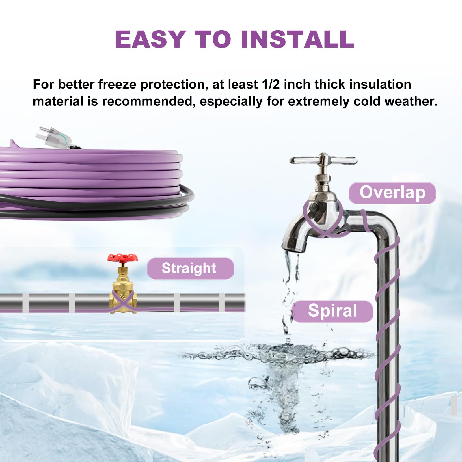 Snapklik.com : 70FT Pipe Heat Cable For Pipe Freeze Protection Self ...